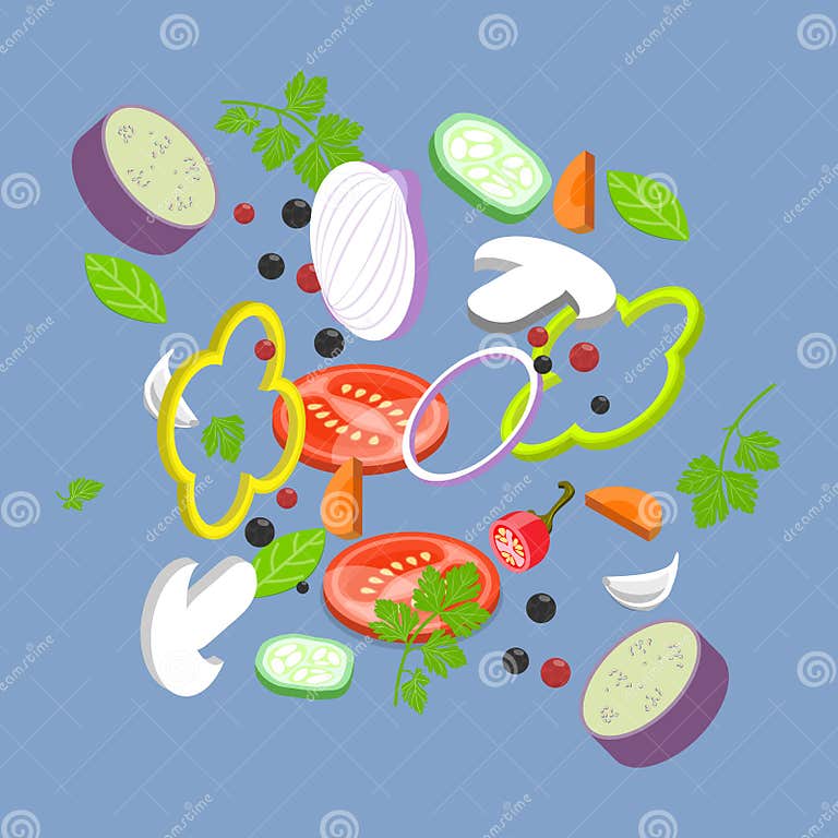 3D Isometric Flat Vector Set of Sliced Vegetables Stock Vector ...