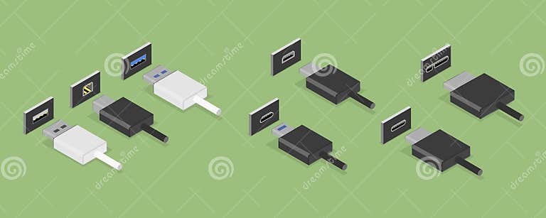 3D Isometric Flat Vector Set of USB Types Stock Vector - Illustration ...