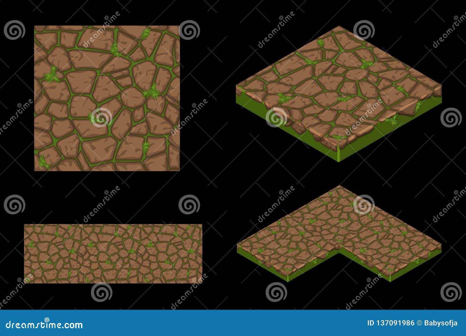 Isometric Ground Platforms. Rock And Earth Surfaces Grass Layers ...