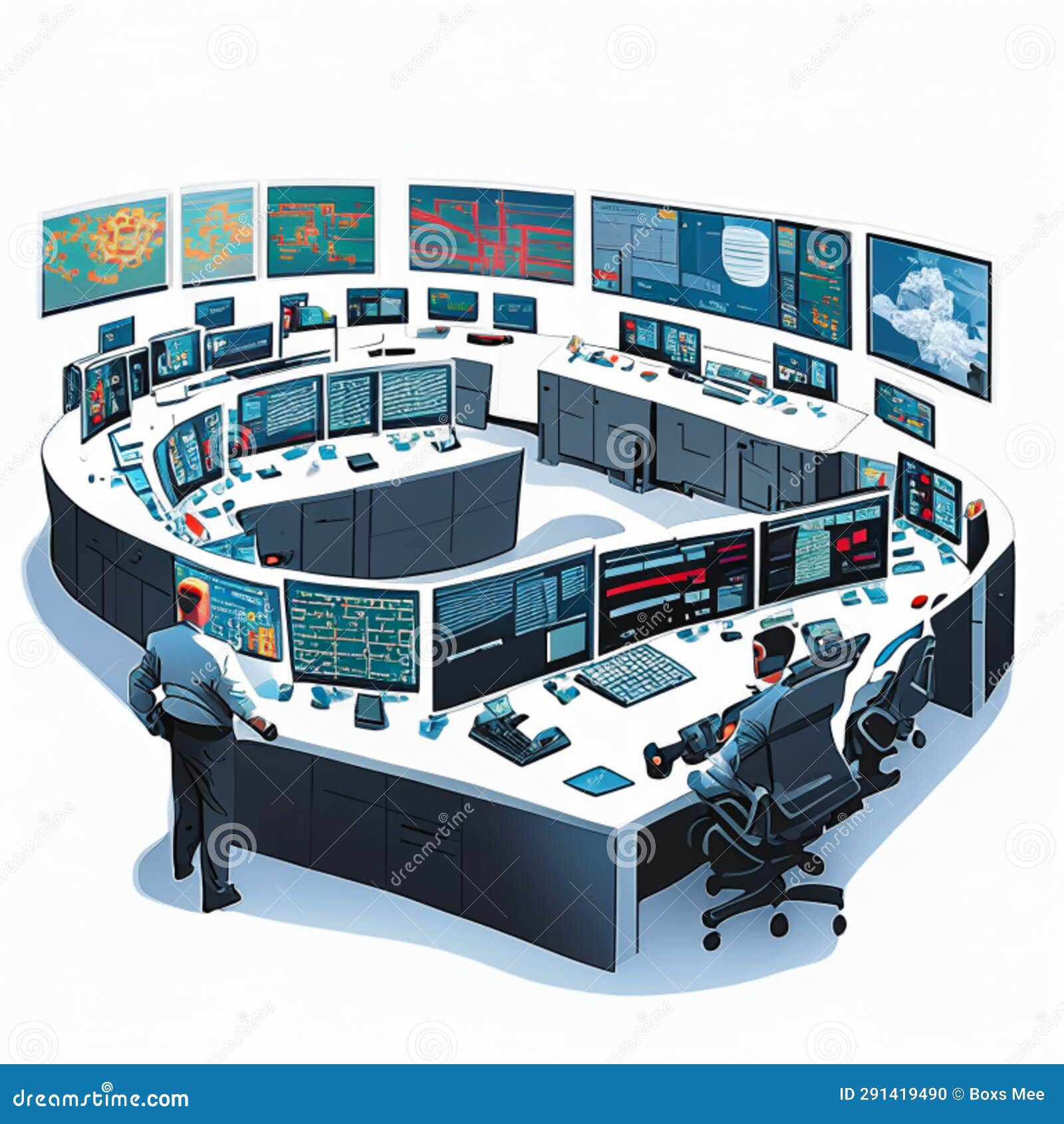 3d Isometric Illustration of the Control Room of a Big Data Center AI ...