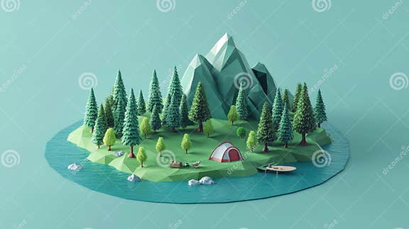 3D Isometric Illustration of a Lake Environment. Stock Image - Image of ...