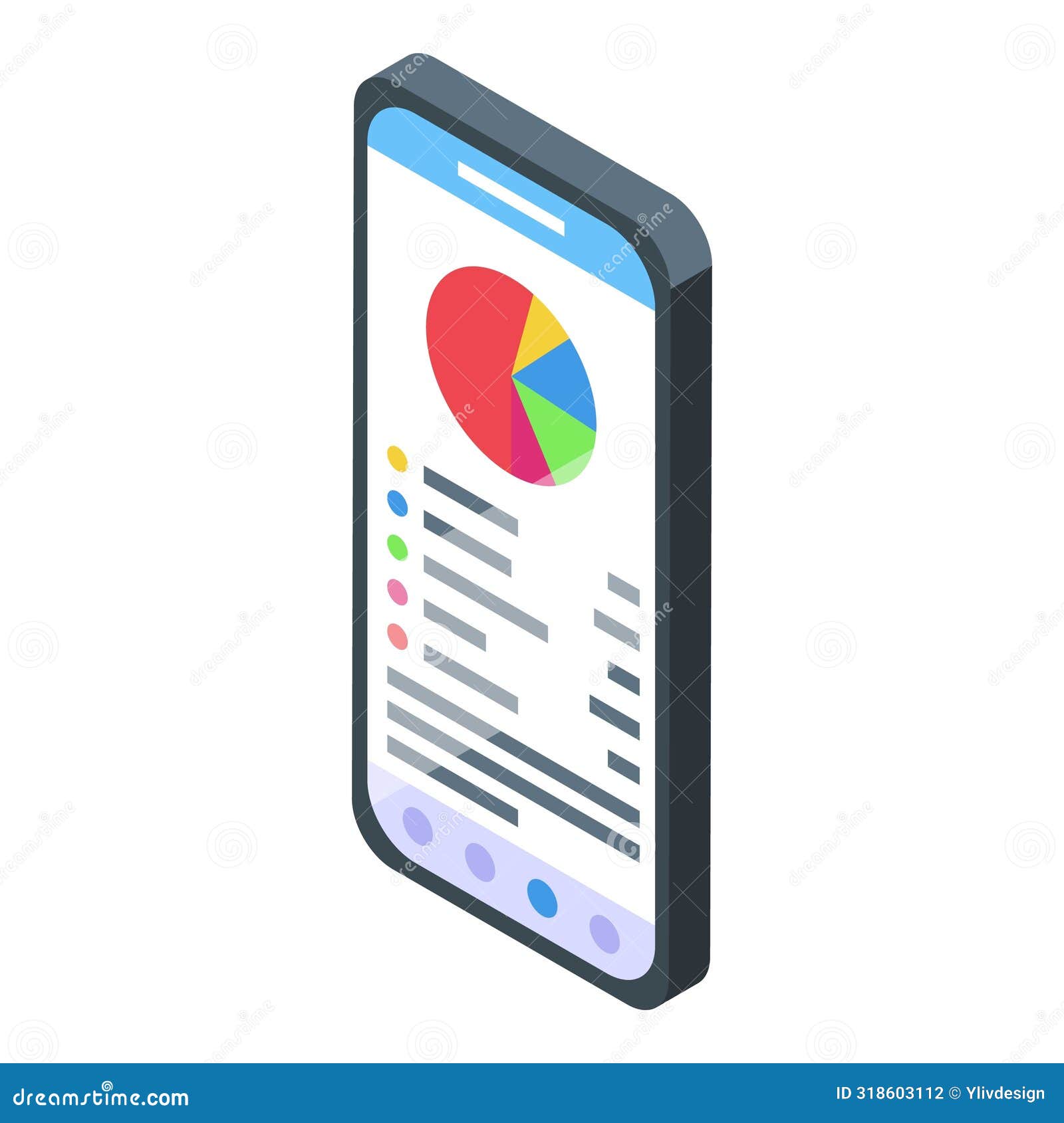 Isometric Smartphone with Pie Chart and Analytics Stock Illustration ...