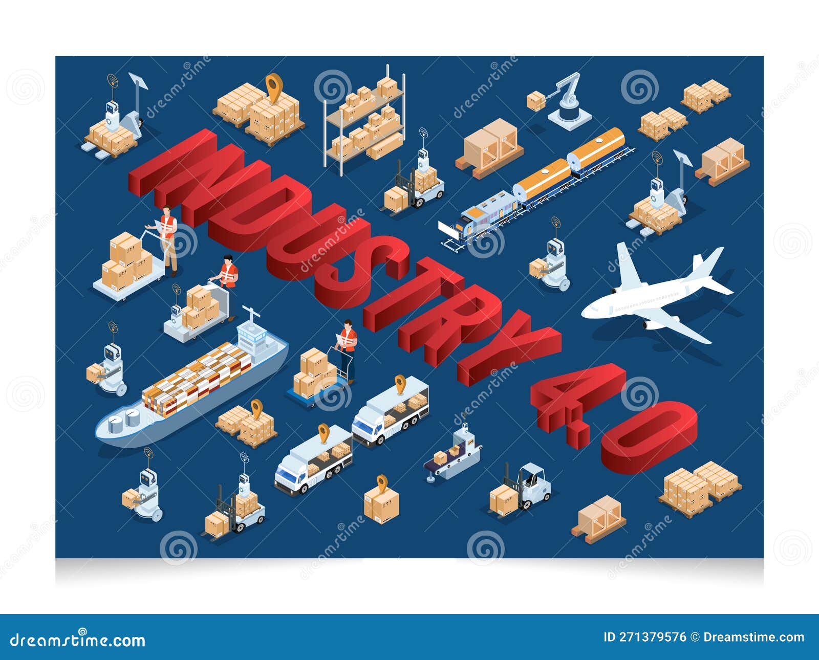 3D Isometric Industry 4.0 Concept with Digital Modeling and Fabrication ...
