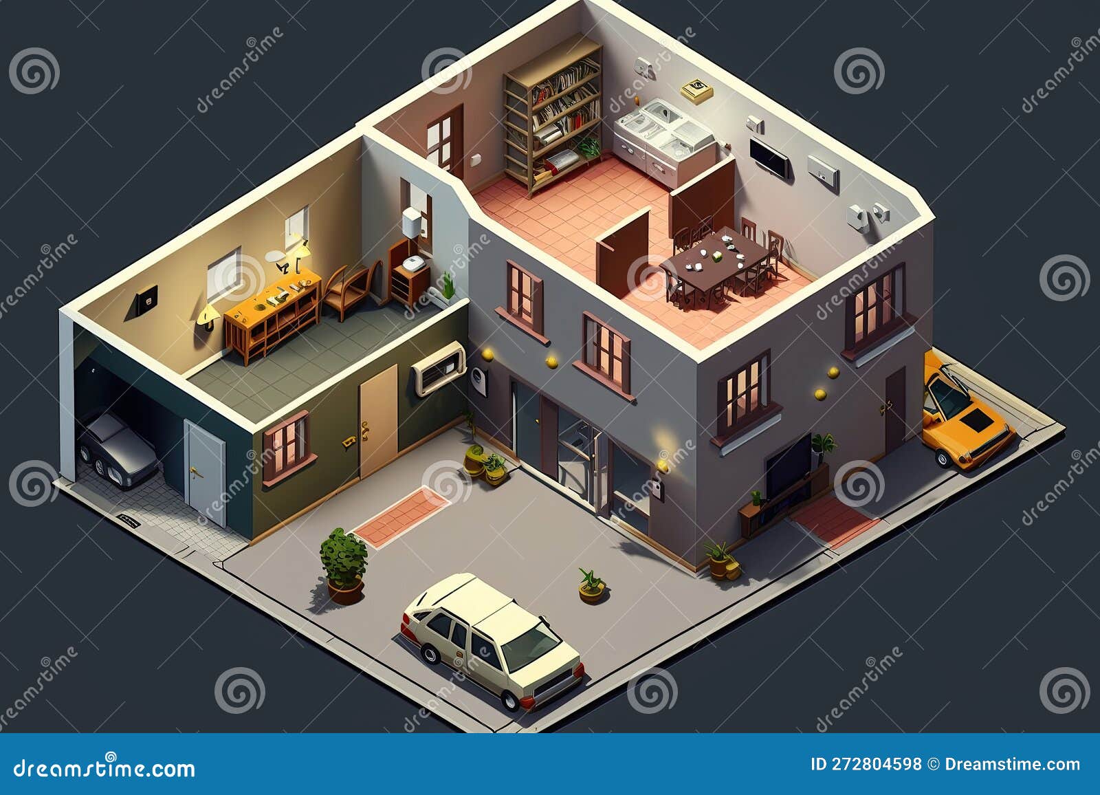 3D Isometric Interior Home Plan Room Cute Set Design Isolate on White ...