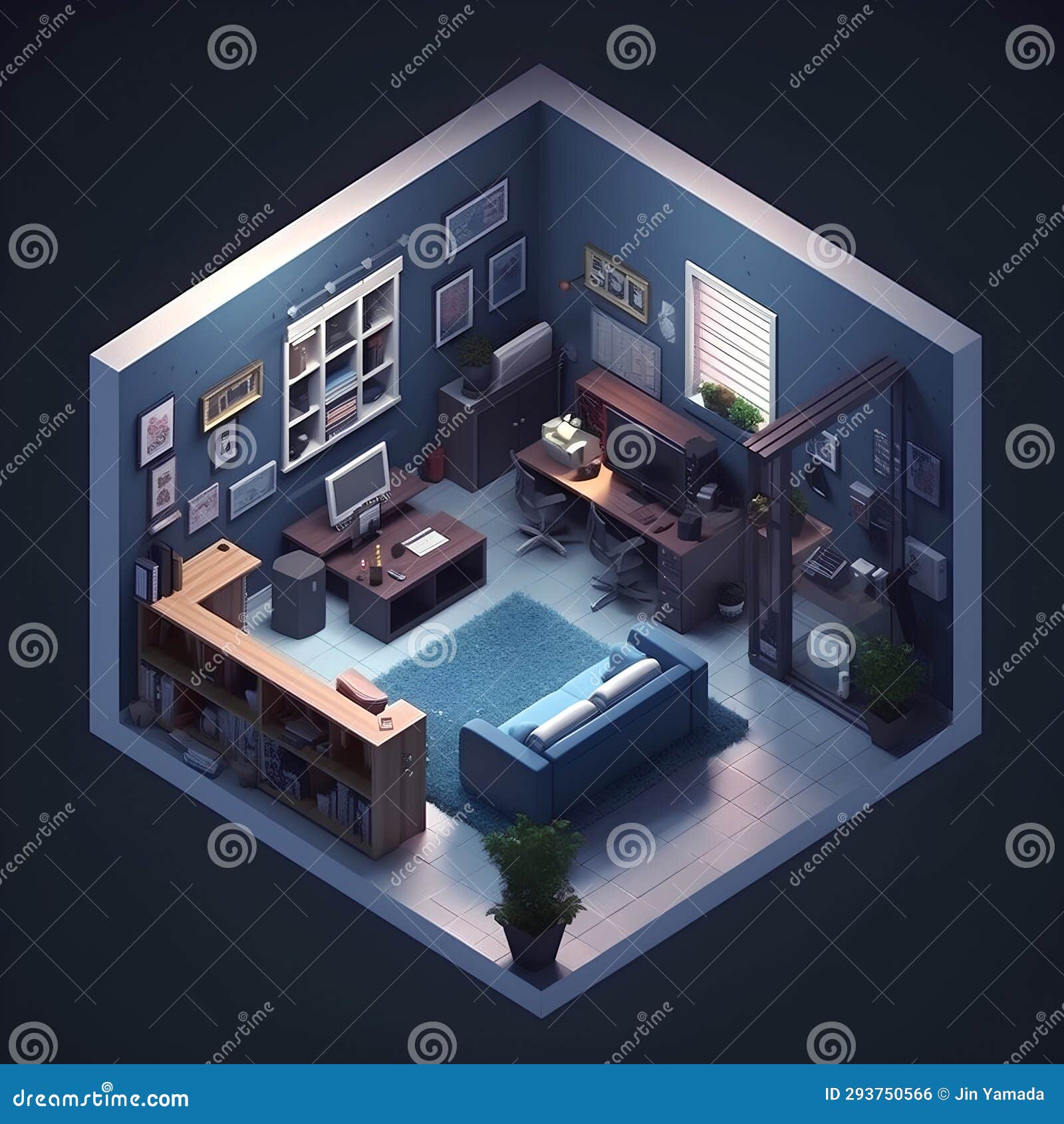 3d Isometric Interior of the Living Room 3D Illustration Stock ...