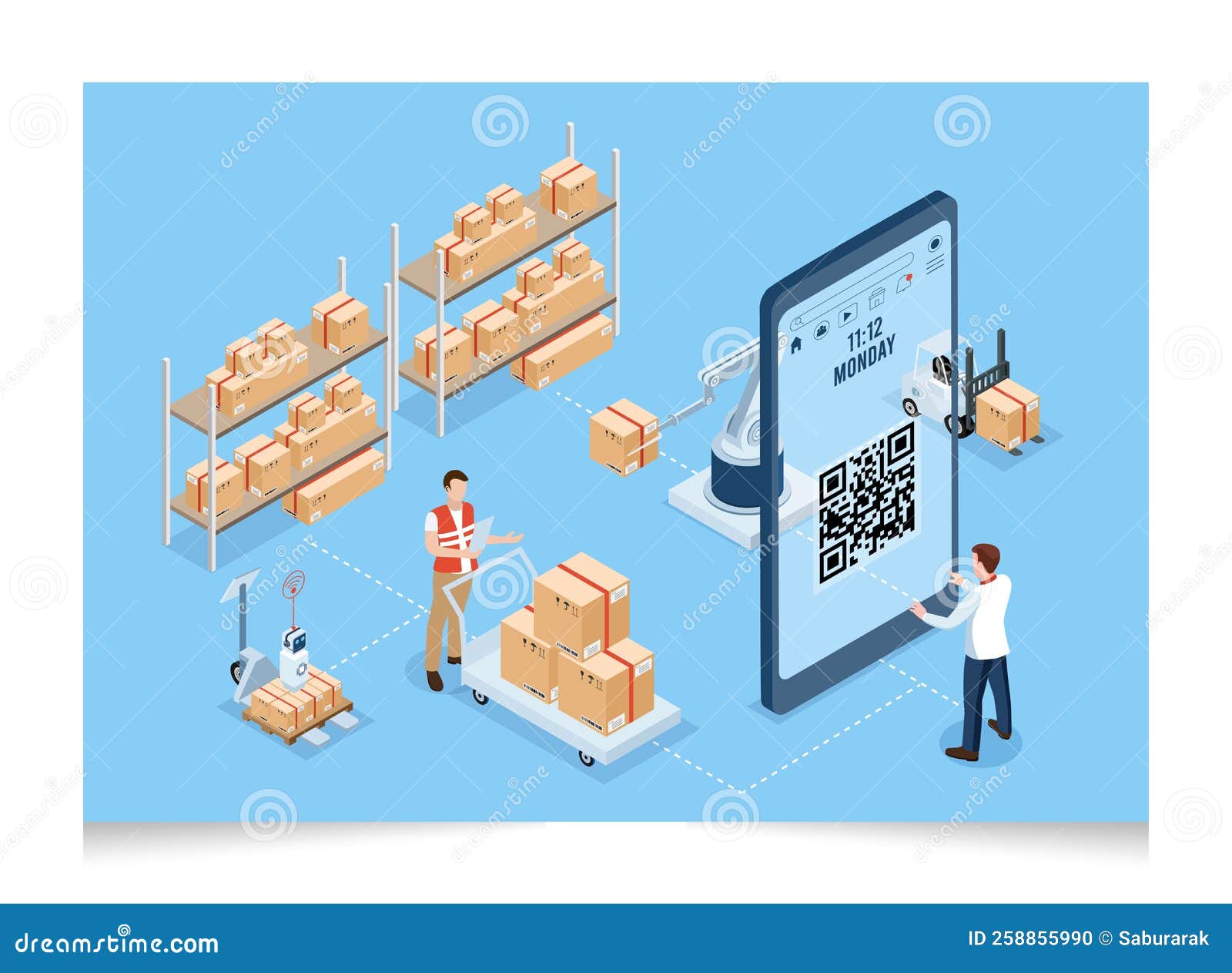 3D Isometric Logistics Warehouse Work Process Concept with ...