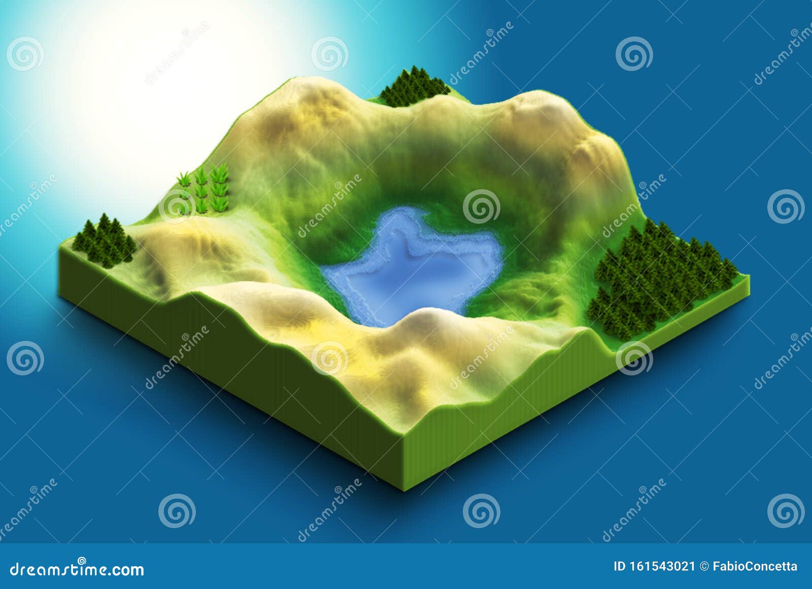 3d Isometric Map of Big Volcanic Lake Stock Image - Image of plants ...