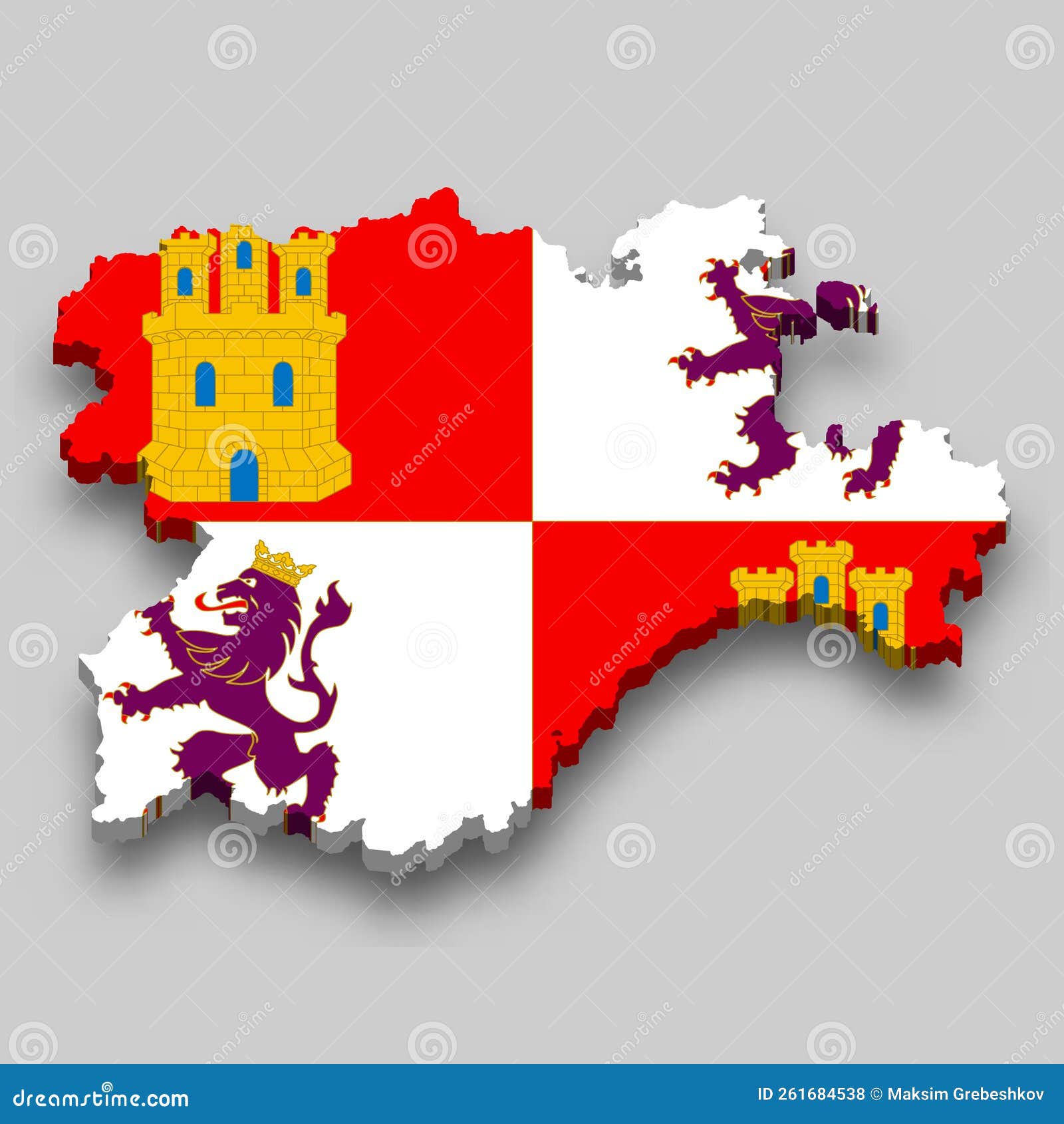 3d Isometric Map of Castile and Leon is a Region of Spain Stock Vector ...