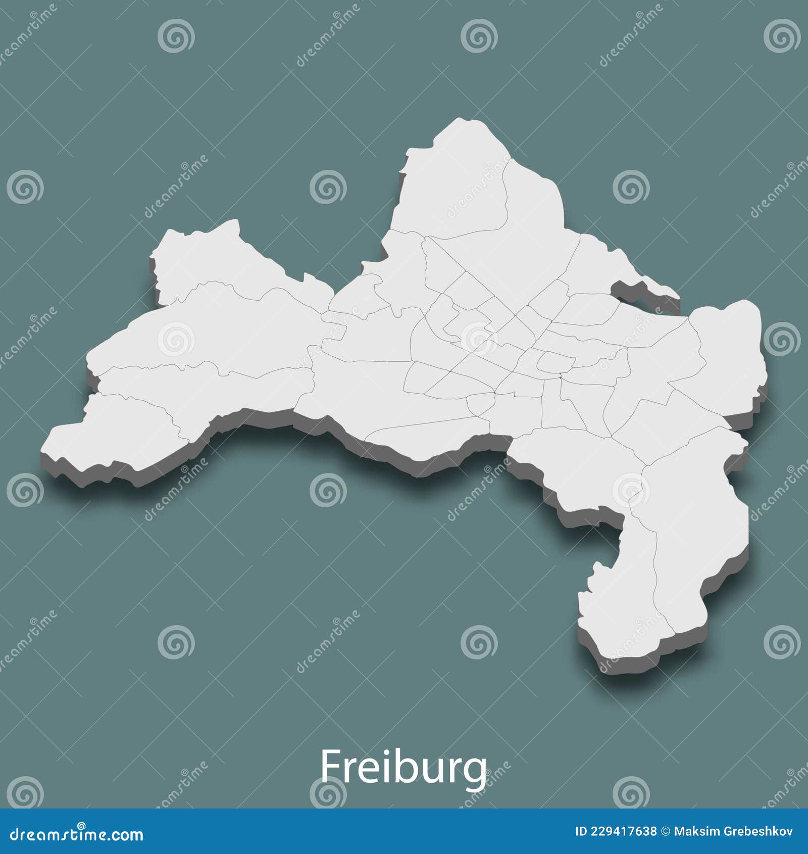 Freiburg Map With Boroughs And Modern Round Shapes Cartoon Vector ...