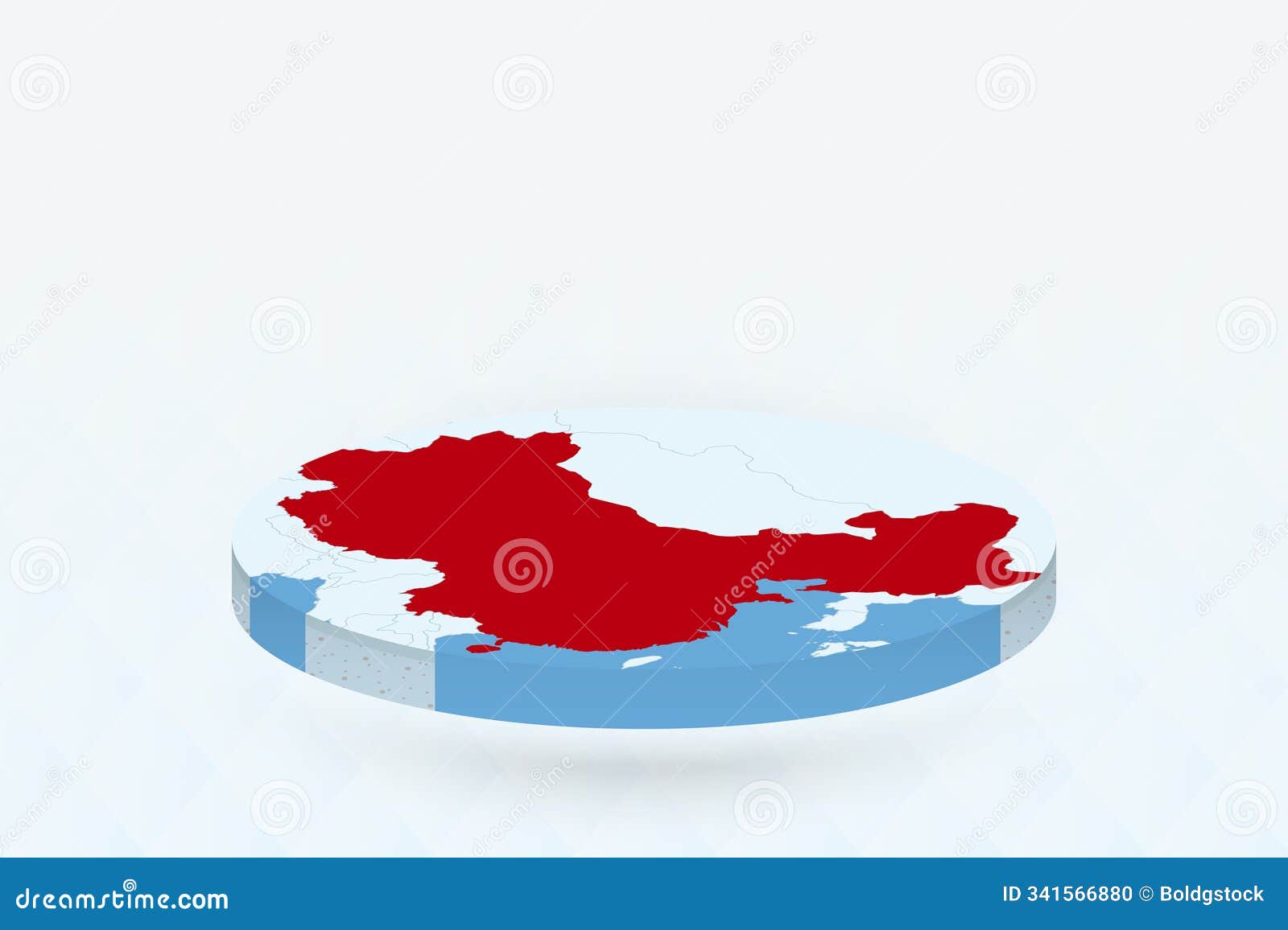 3D Isometric Map Highlighting China in Red Stock Illustration ...