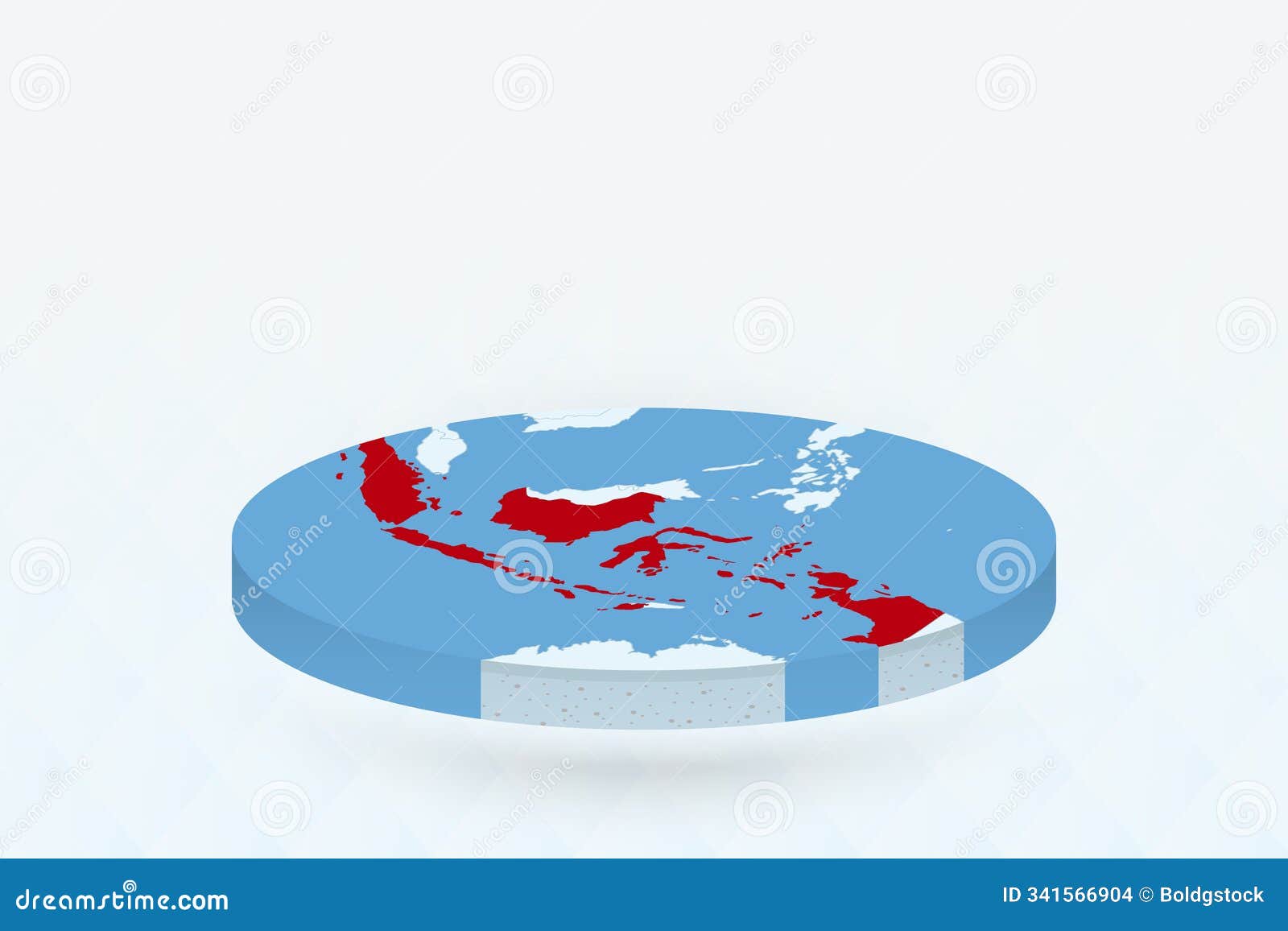 3D Isometric Map Highlighting Indonesia in Red Stock Illustration ...
