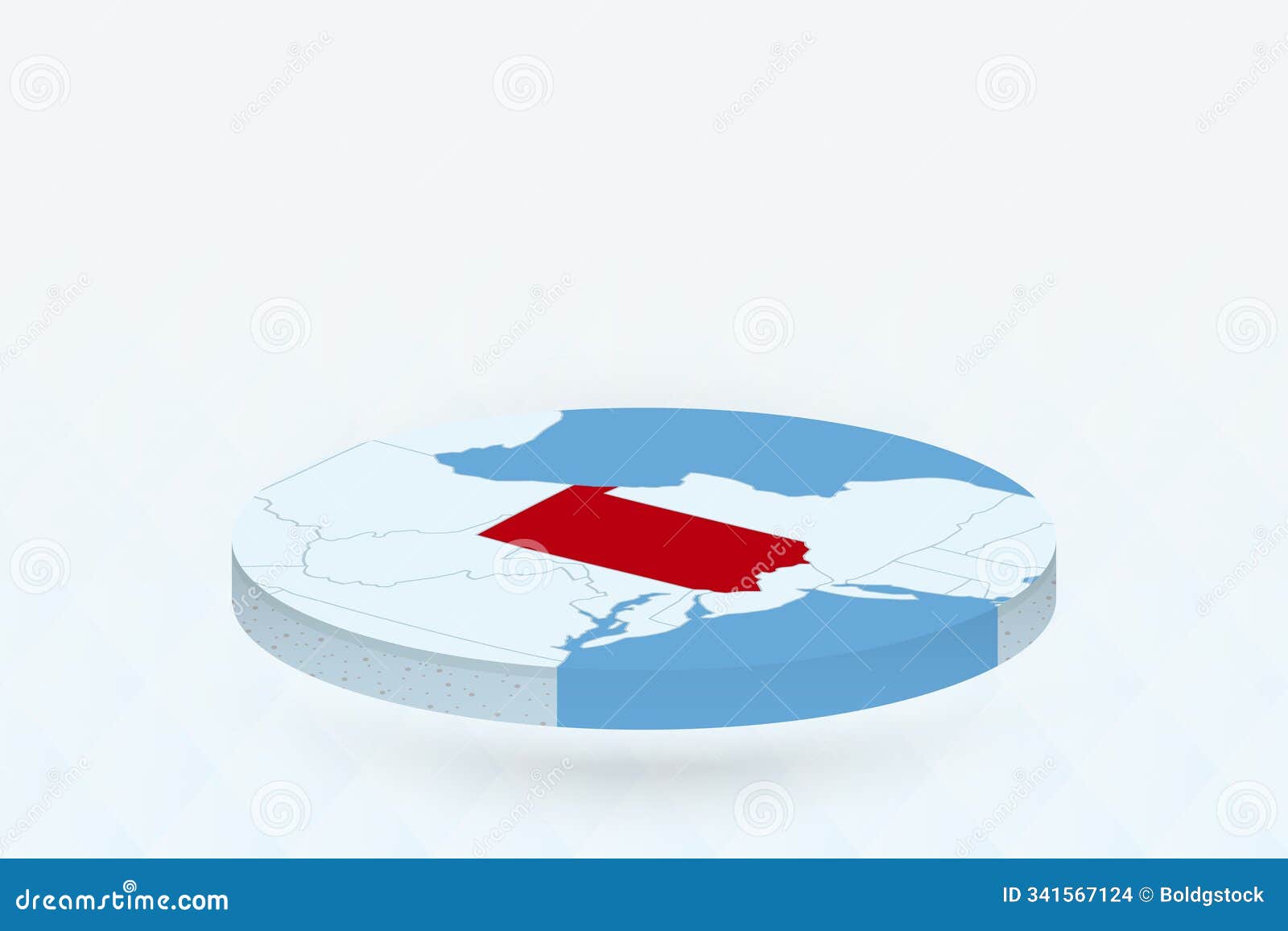 3D Isometric Map Highlighting Pennsylvania in Red Stock Illustration ...