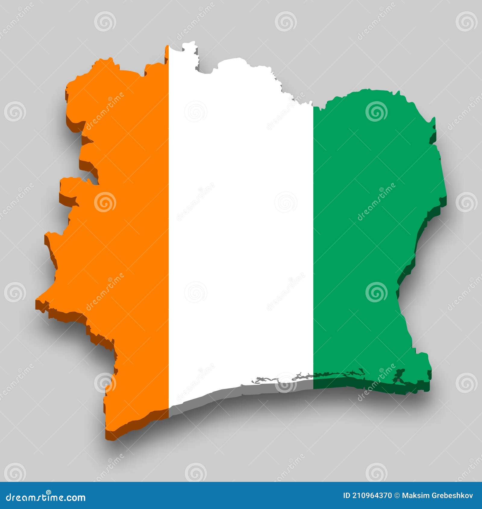 3d Isometric Map Of Ivory Coast With National Flag Stock Vector