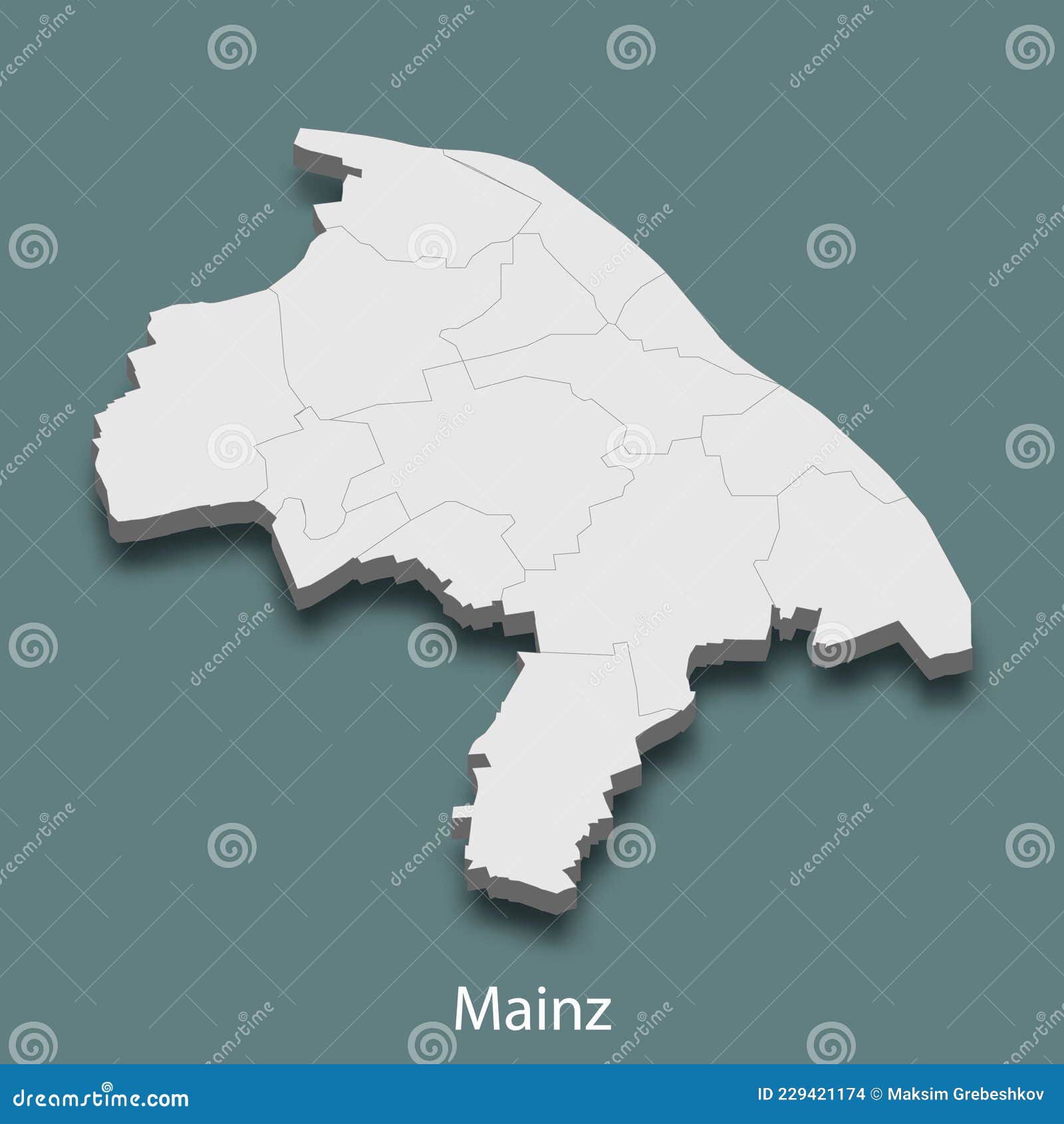 Mainz Map With Boroughs And Modern Round Shapes Cartoon Vector ...