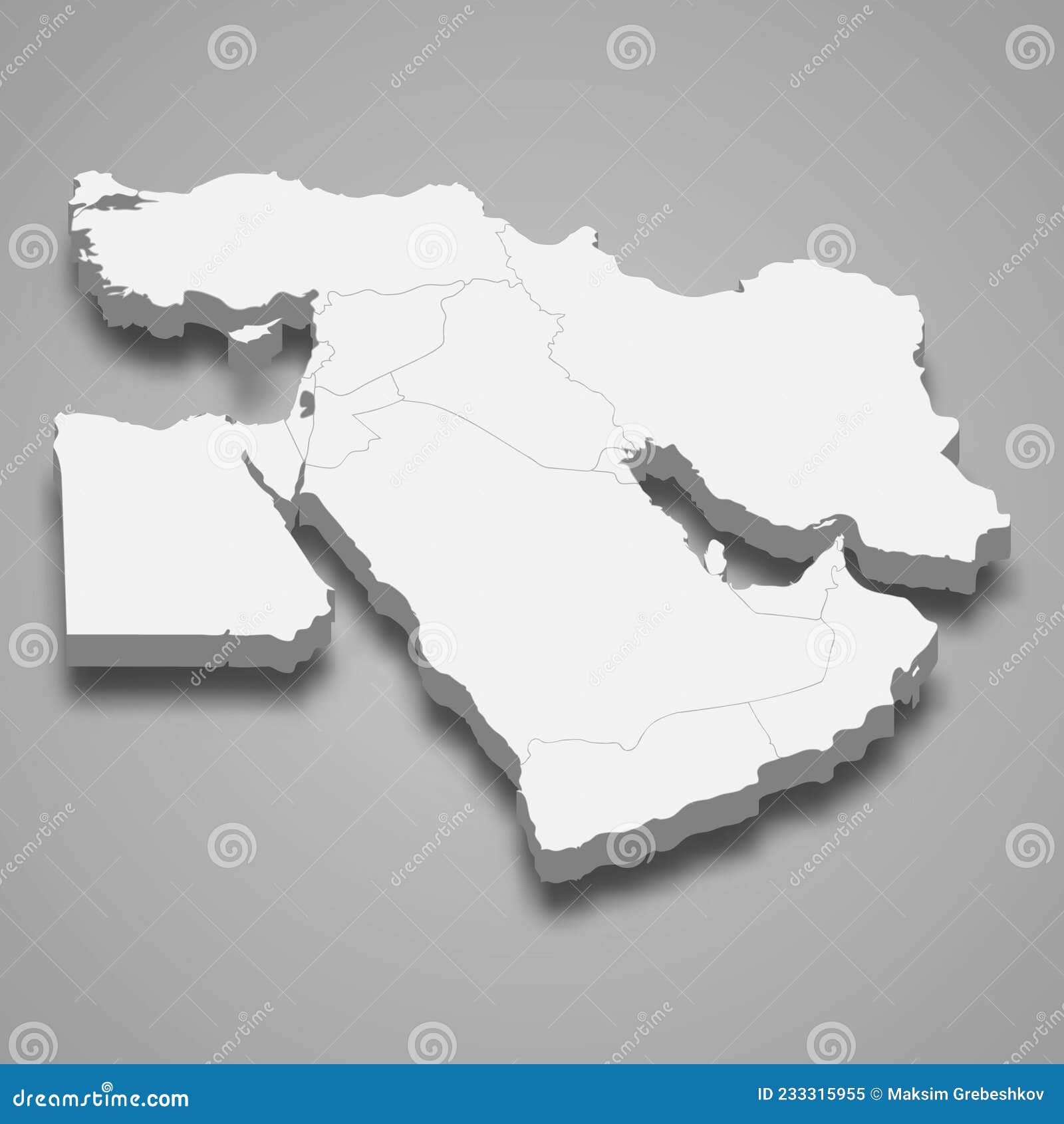 3d Isometric Map of Middle East Region, Isolated with Shadow Stock ...