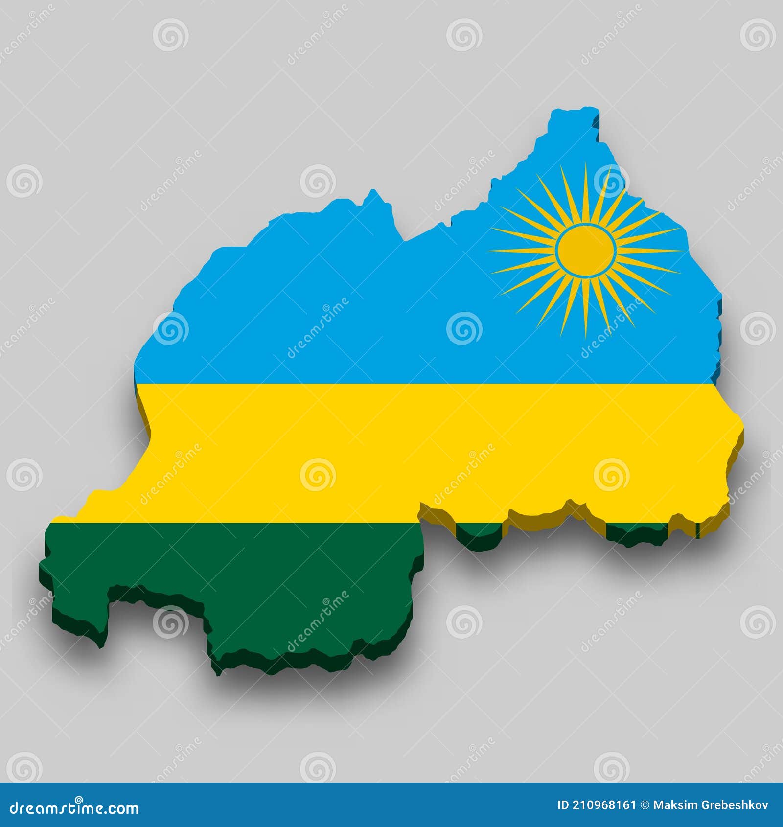 3d Isometric Map of Rwanda with National Flag Stock Vector ...