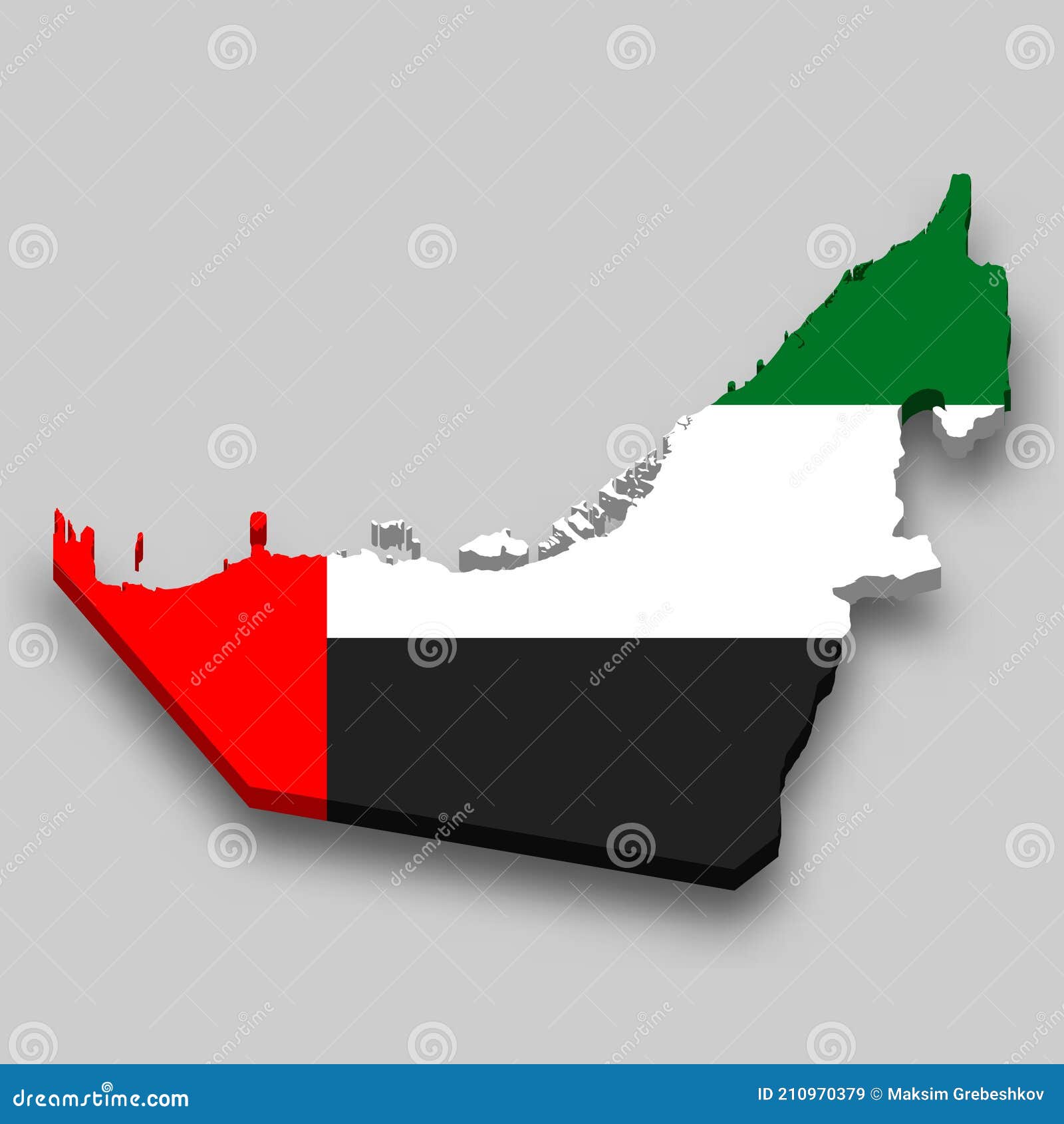 3d Isometric Map of United Arab Emirates with National Flag Stock ...
