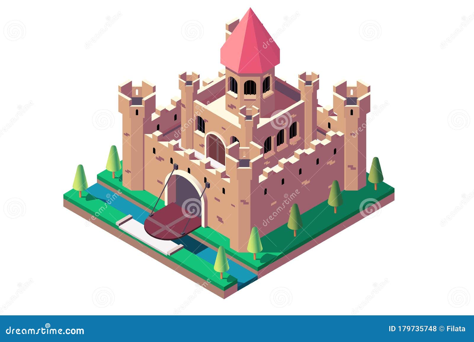 Isometric Medieval Castle Buiding Set Vector Illustration ...