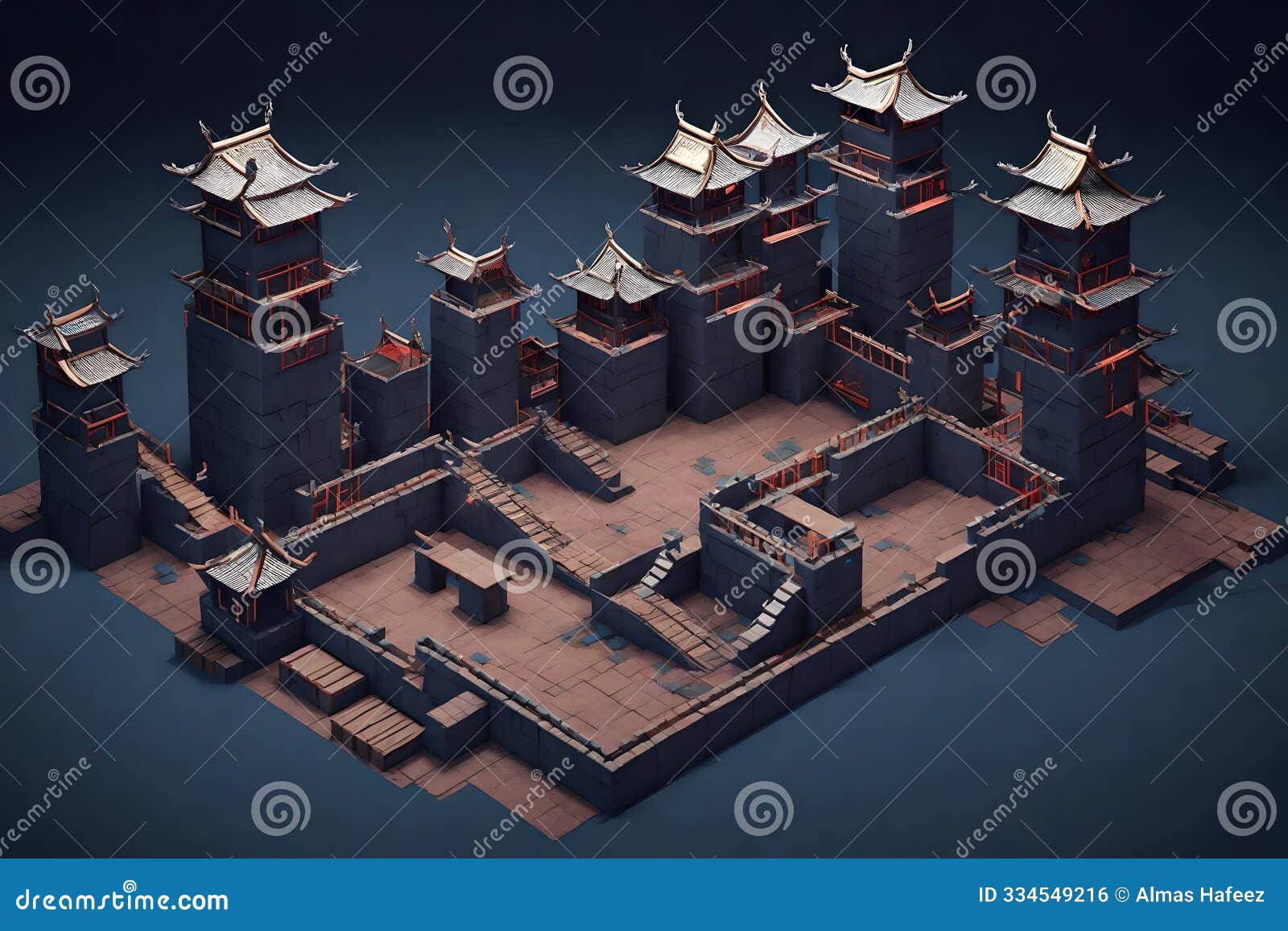 An Isometric 3D Model Of A Future Neon Residential Area With Cute ...