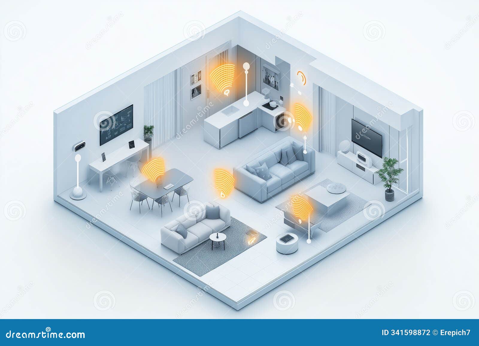 3d Isometric Office Interior with Furniture, Computer and Internet ...