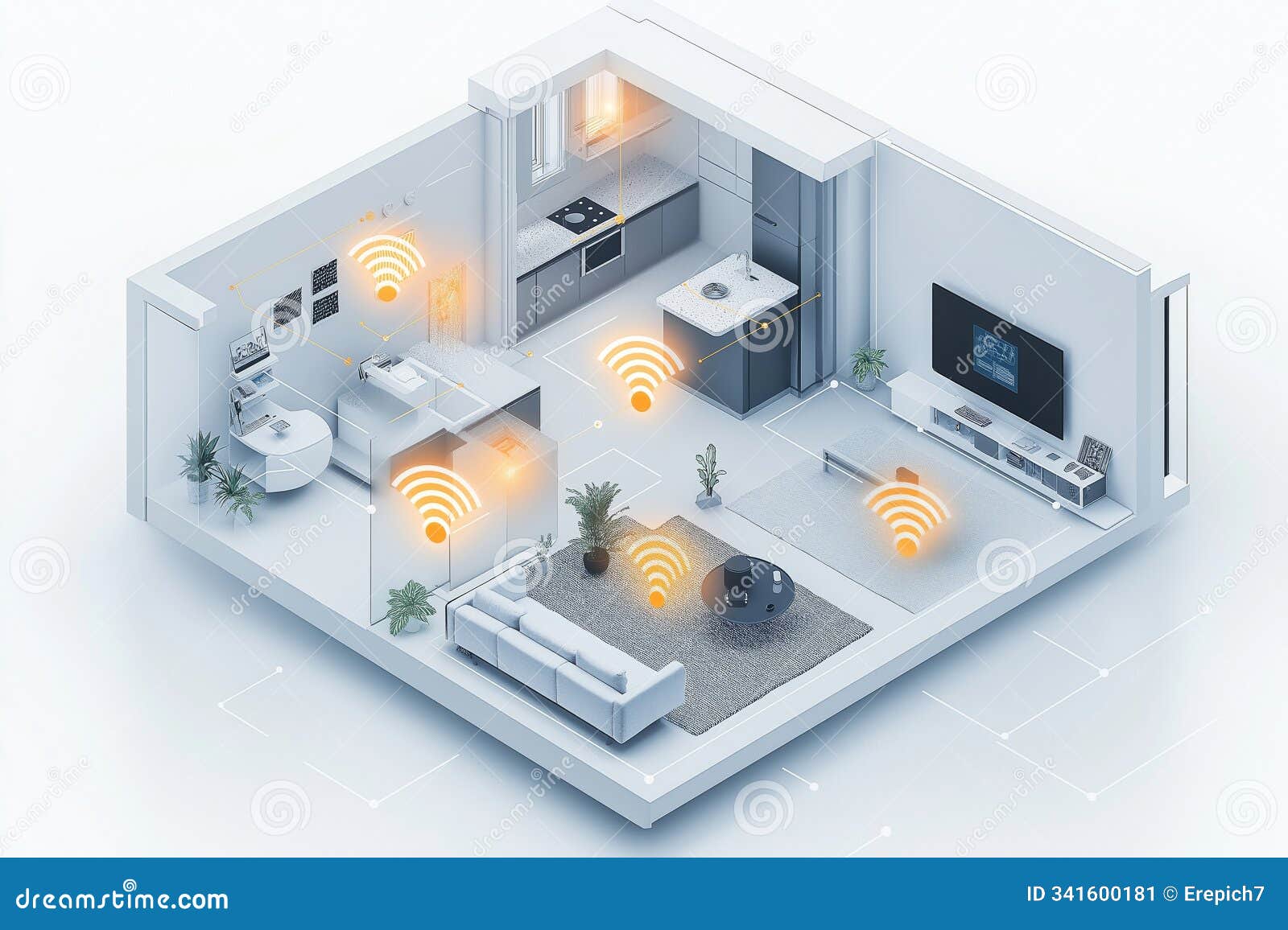3d Isometric Office Interior with Furniture, Computer and Internet ...