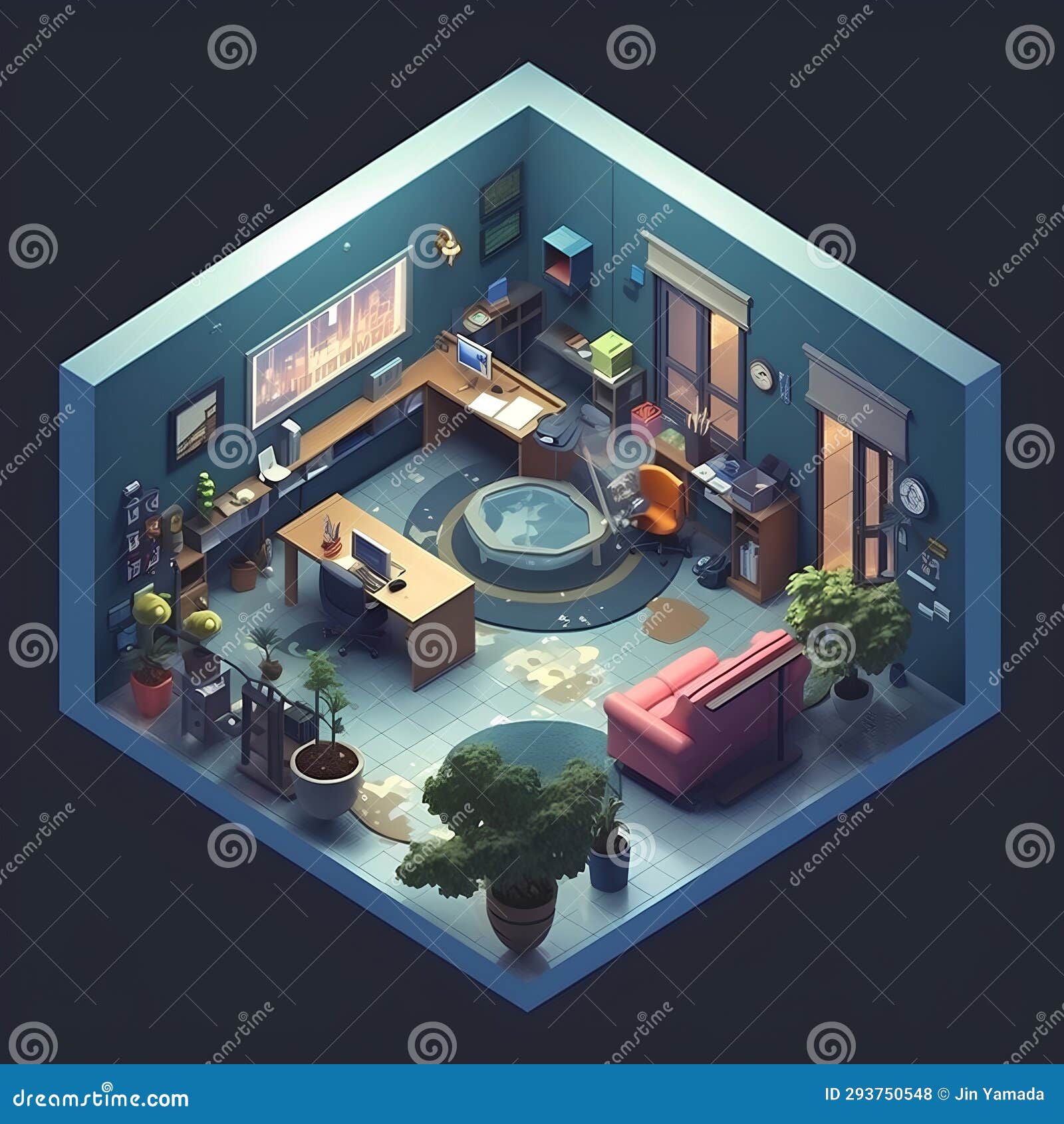 3d Isometric Office Interior. Workplace. Work Space Stock Illustration ...