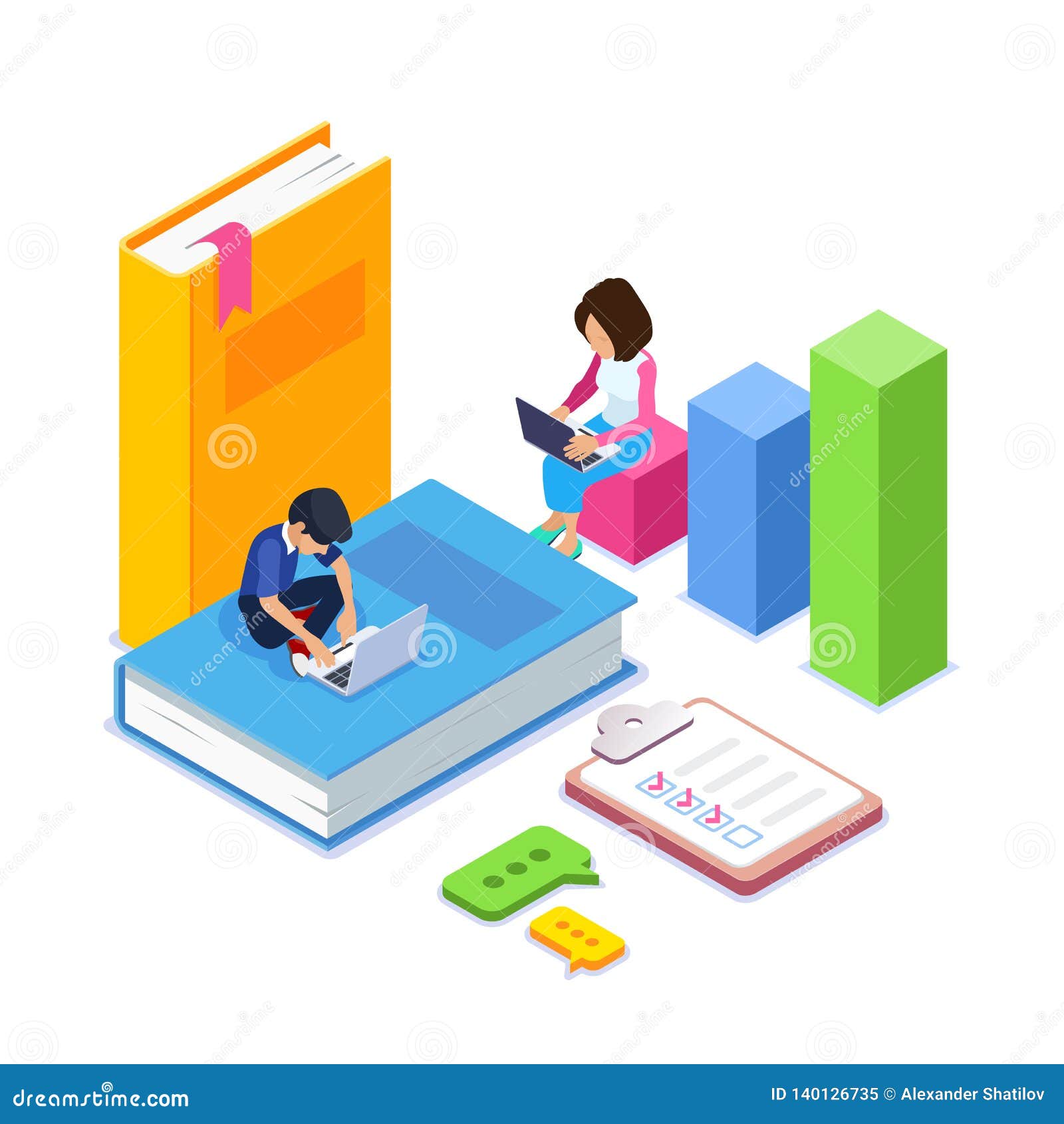 3d Isometric Online Learning or Courses Concept. Students or ...