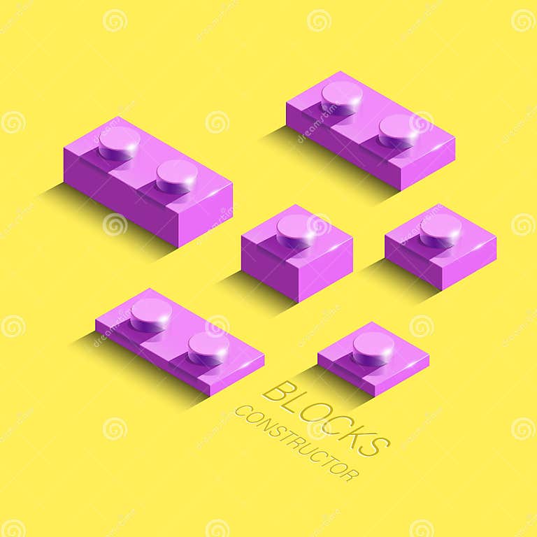 3d Isometric Pink Elements from Lego Building Bricks Stock Vector ...