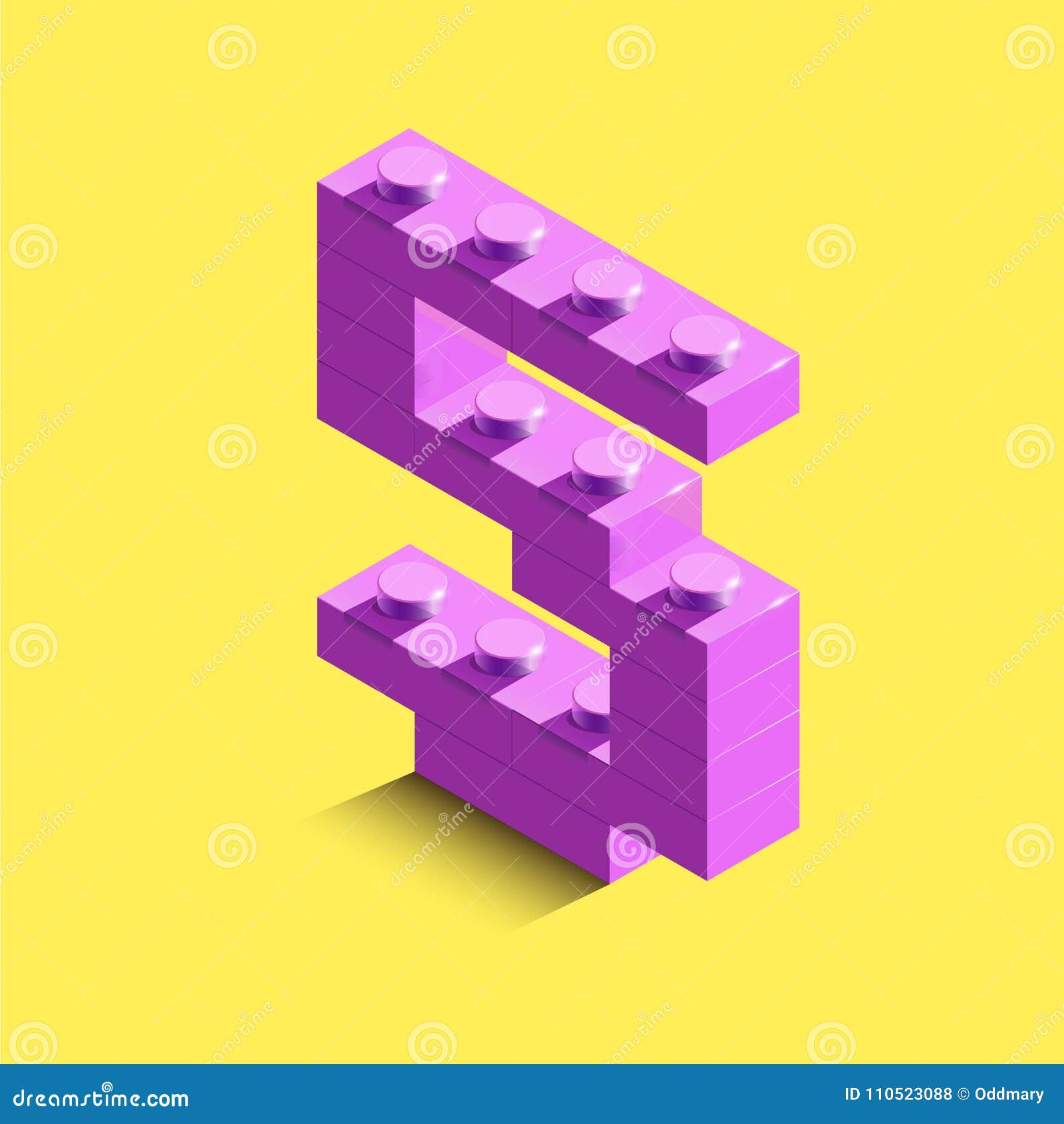 3d Isometric Pink Number Five from Lego Brick on Yellow Background. 3d ...