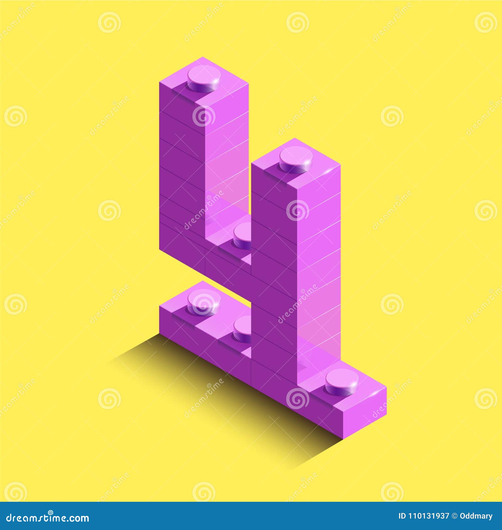 3d Isometric Pink Number Four from Lego Brick on Yellow Background. 3d ...