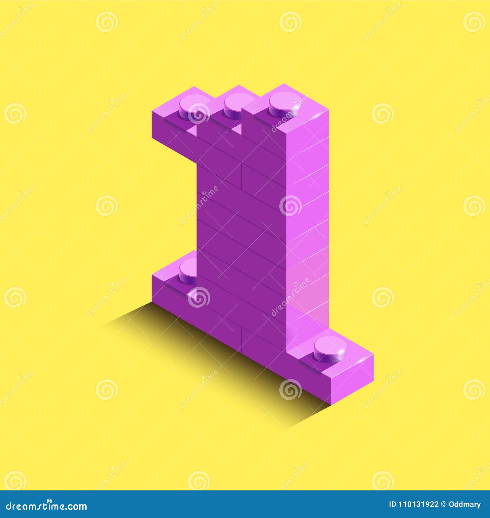 3d Isometric Pink Number One From Lego Brick On Yellow Background. 3d ...