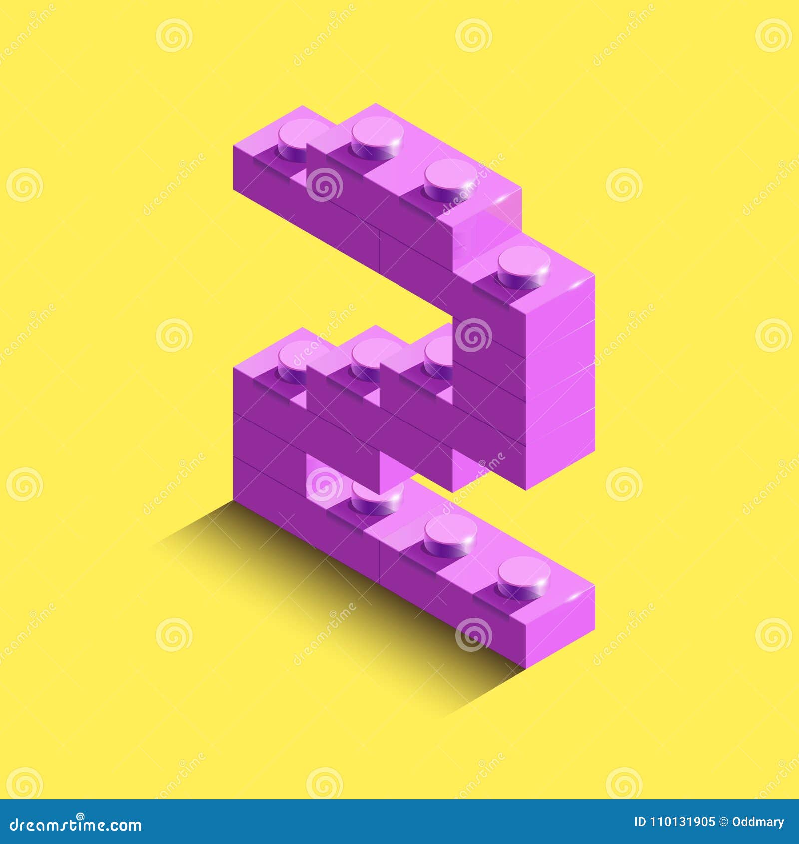 3d Isometric Pink Number One From Lego Brick On Yellow Background. 3d ...