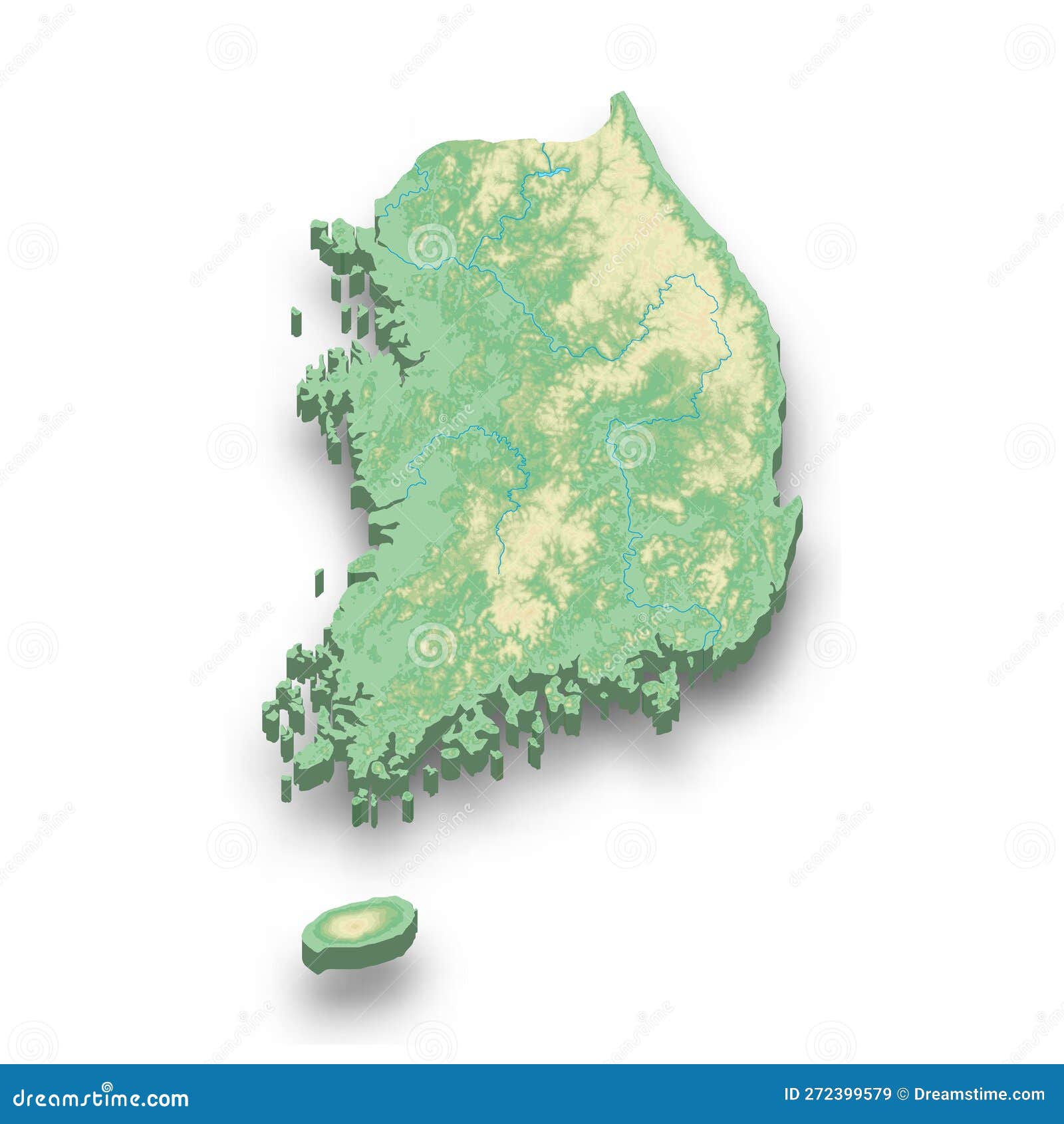 3d Isometric Relief Map of South Korea Stock Vector - Illustration of ...