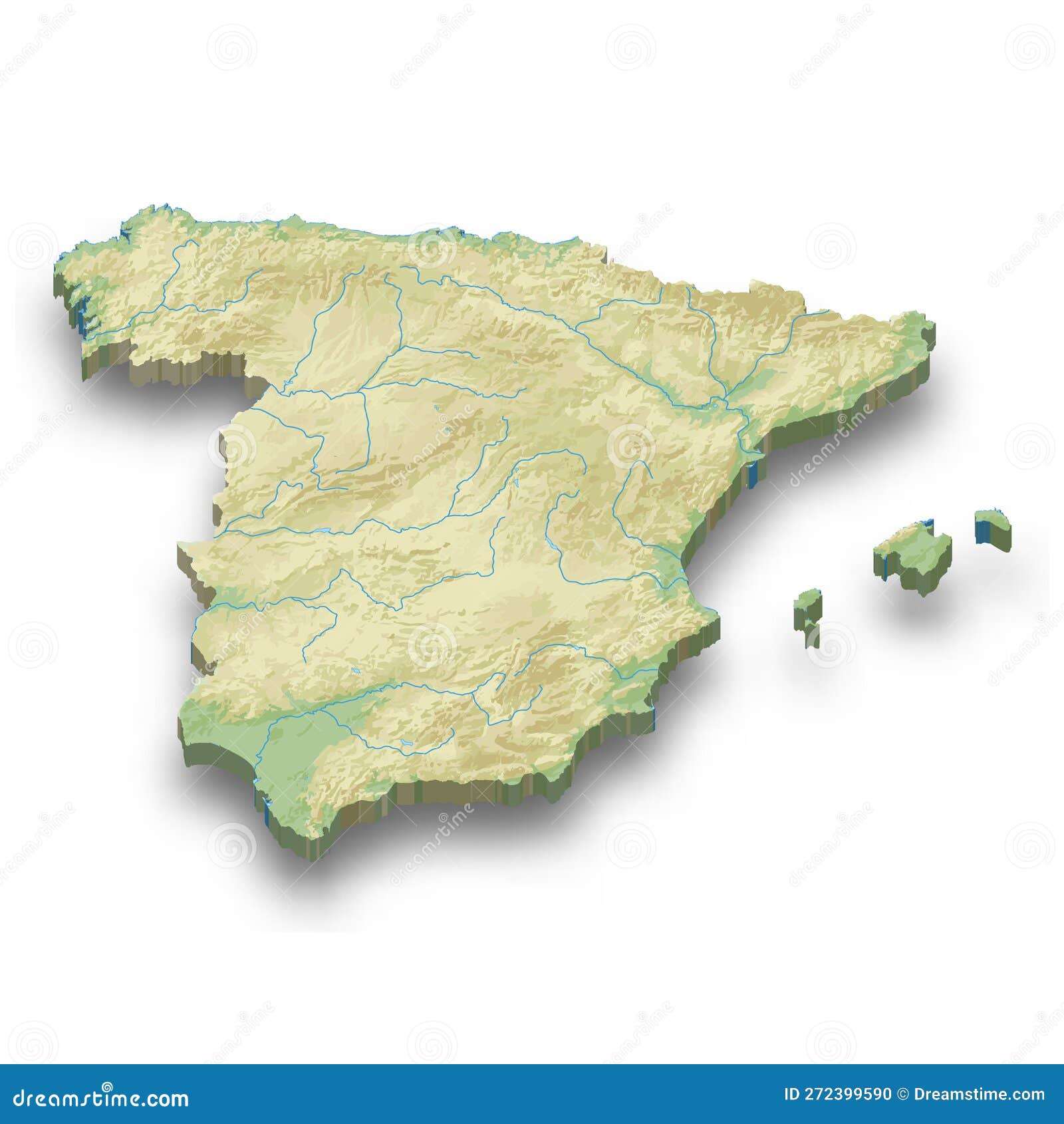 3d Isometric Relief Map of Spain Stock Vector - Illustration of shadow ...