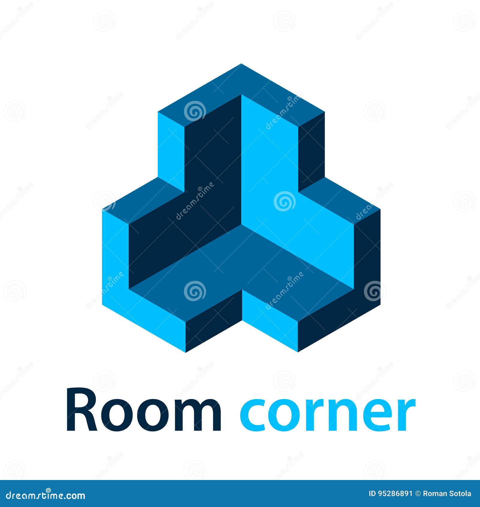 3D Isometric Room Corner Blue Symbol Stock Vector - Illustration of ...