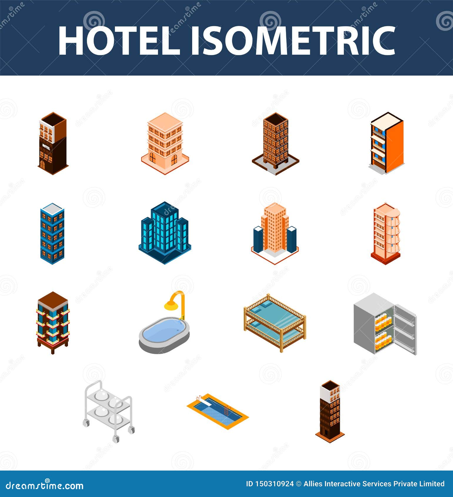 3D Isometric Set of Hotel Icon Stock Illustration - Illustration of ...