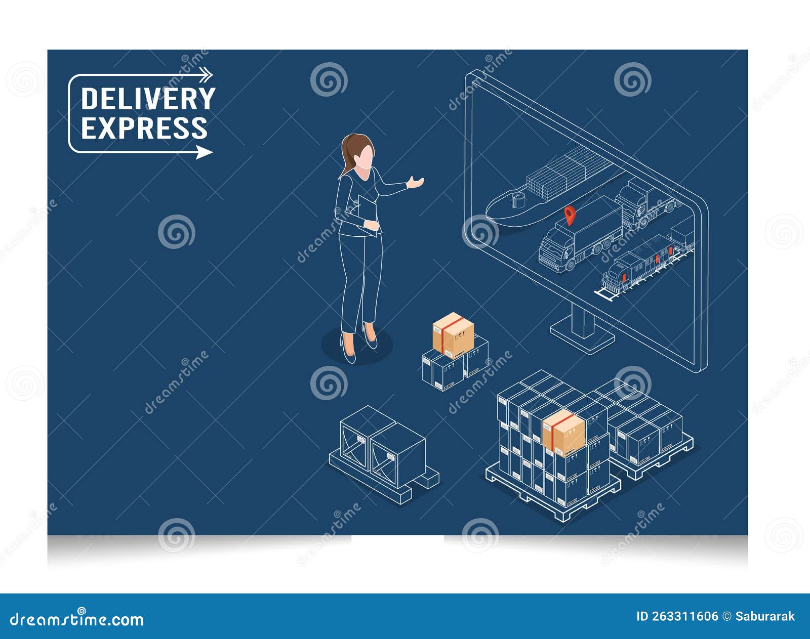 3D Isometric Set of Logistics Solutions Concept with Global Logistics ...