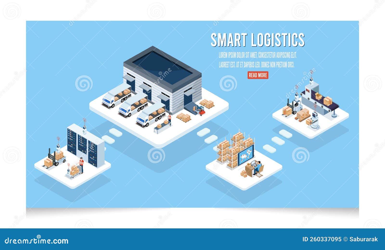 3D Isometric Smart Logistics Concept With Warehouse Logistic, Workers ...