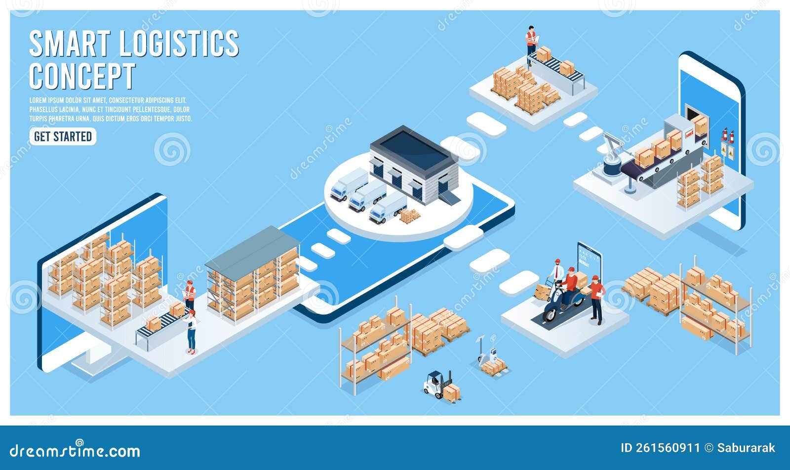 3D Isometric Smart Logistics Concept with Warehouse Logistics and ... 3D Isometric Smart Logistics Concept with Warehouse Logistics and ...