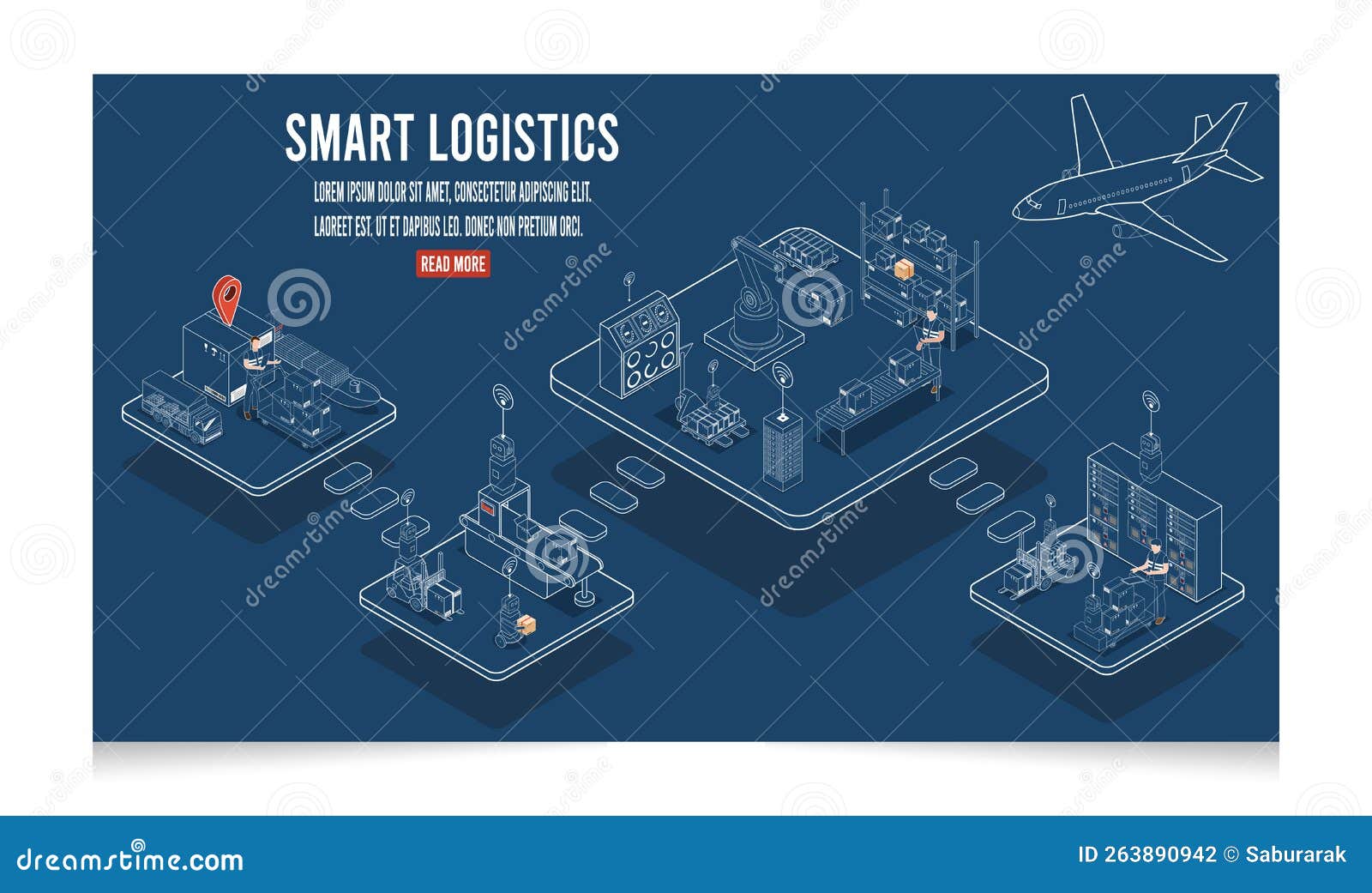 3D Isometric Smart Logistics Concept with Warehouse Logistics and ...