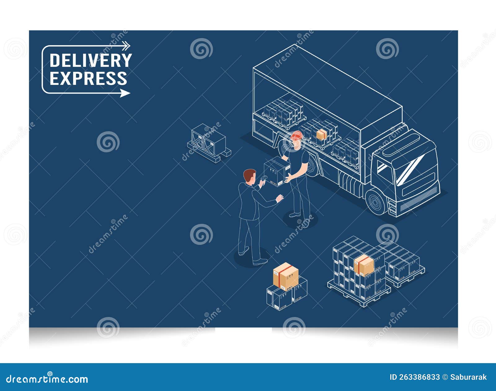 3D Isometric Smart Logistics Concept with Worker Scanning Barcode on ...