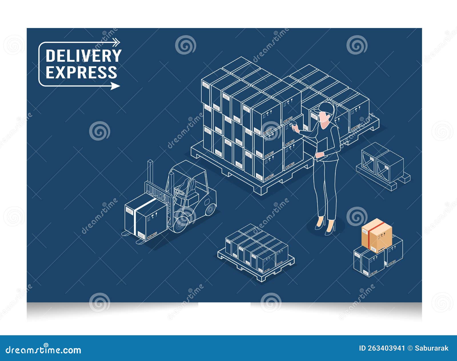 3D Isometric Smart Logistics Concept with Worker Scanning Barcode on ...