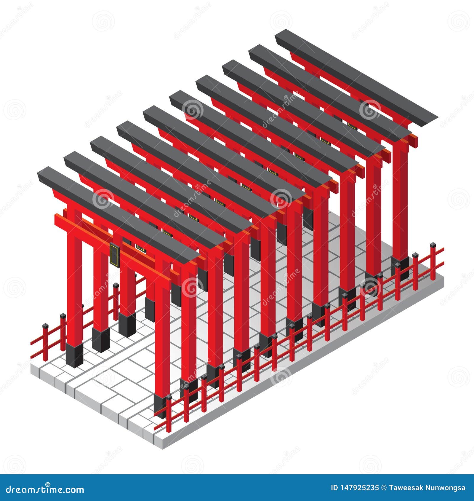 3D Isometric Square Torii Gate Isolated On White Background. Vector ...