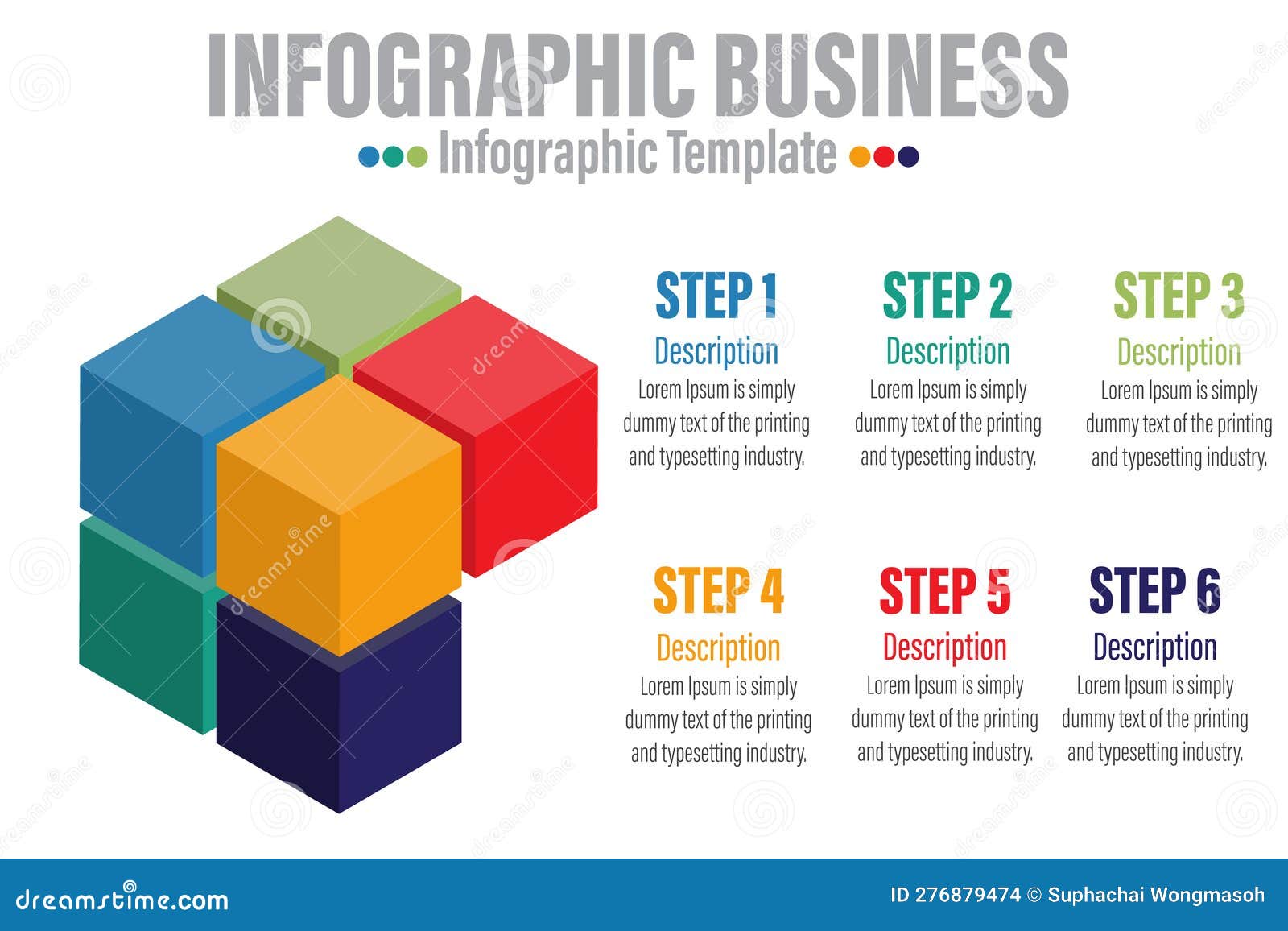 3D Isometric Stairs Pyramid Up Cube Timeline Infographic Presentation ...