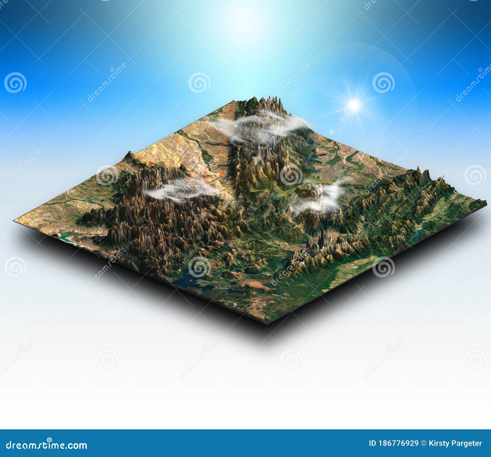 3D Isometric Terrain of a Mountainous Landscape Stock Illustration ...