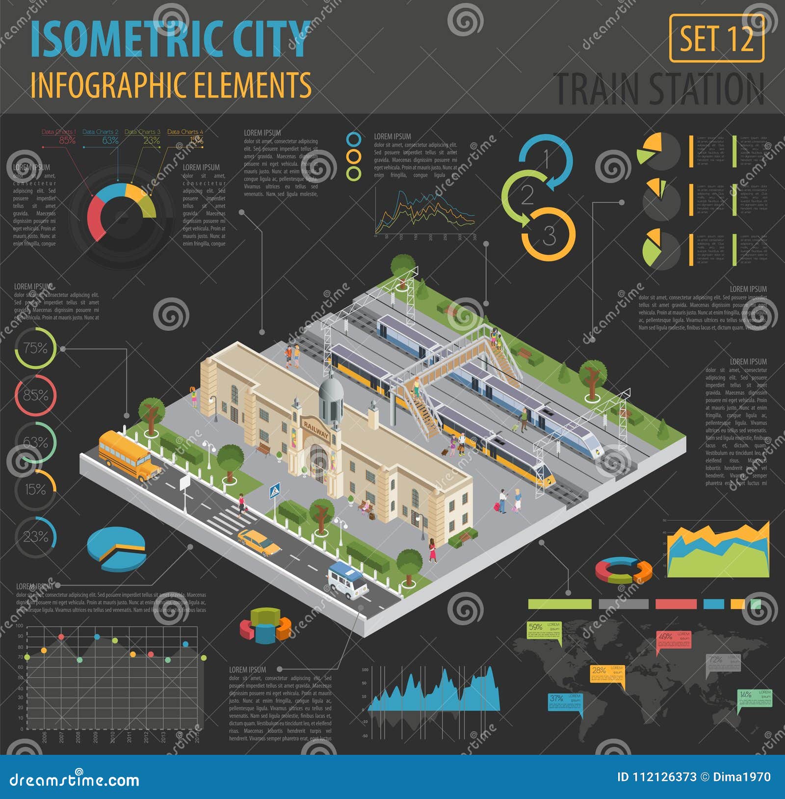 3d Isometric Train Station and City Map Constructor Elements Iso Stock Vector - Illustration of ...
