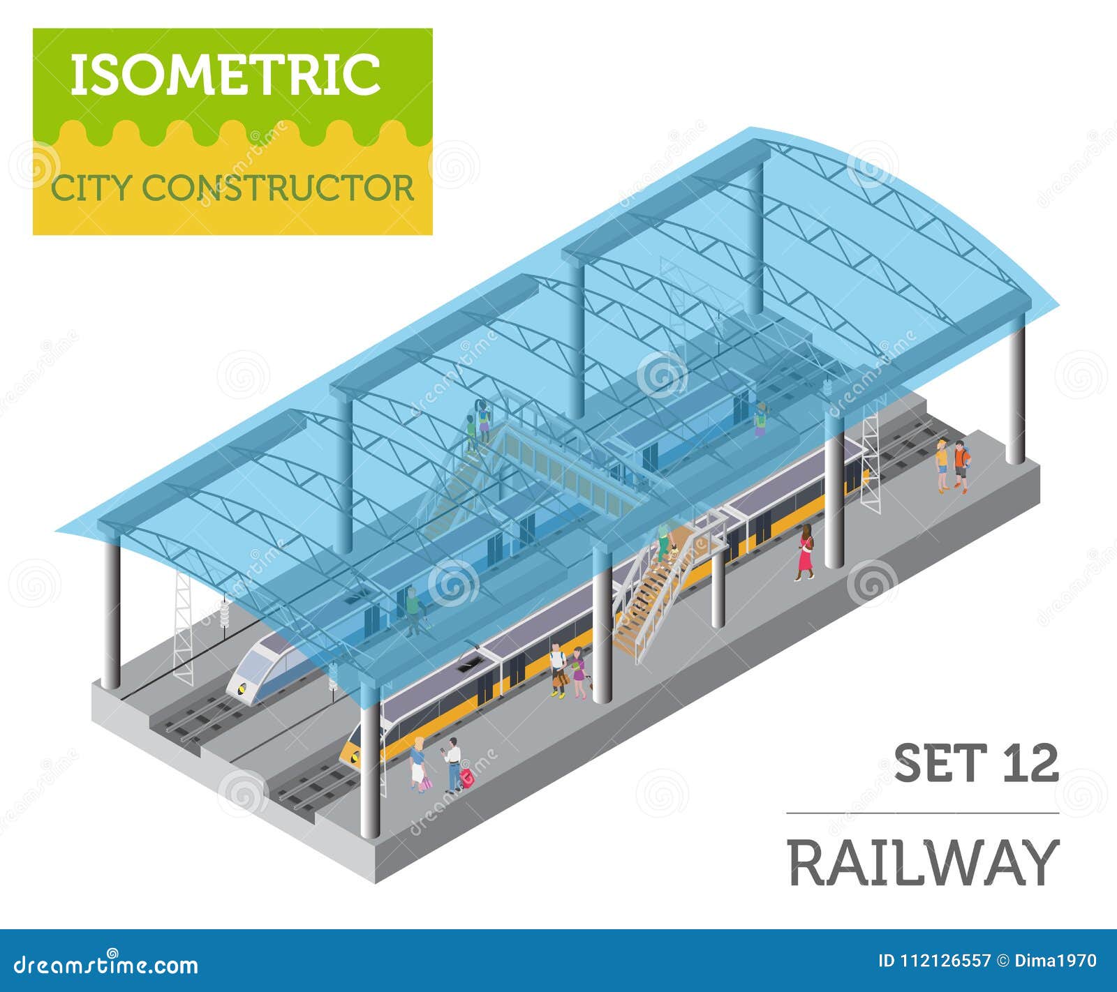 3d Isometric Train Station and City Map Constructor Elements Iso Stock ...