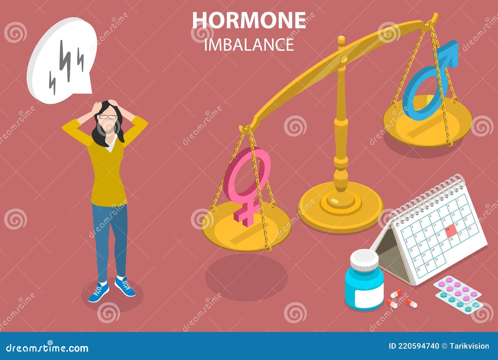 3d Isometric Vector Conceptual Illustration Of Female Hormone Imbalance