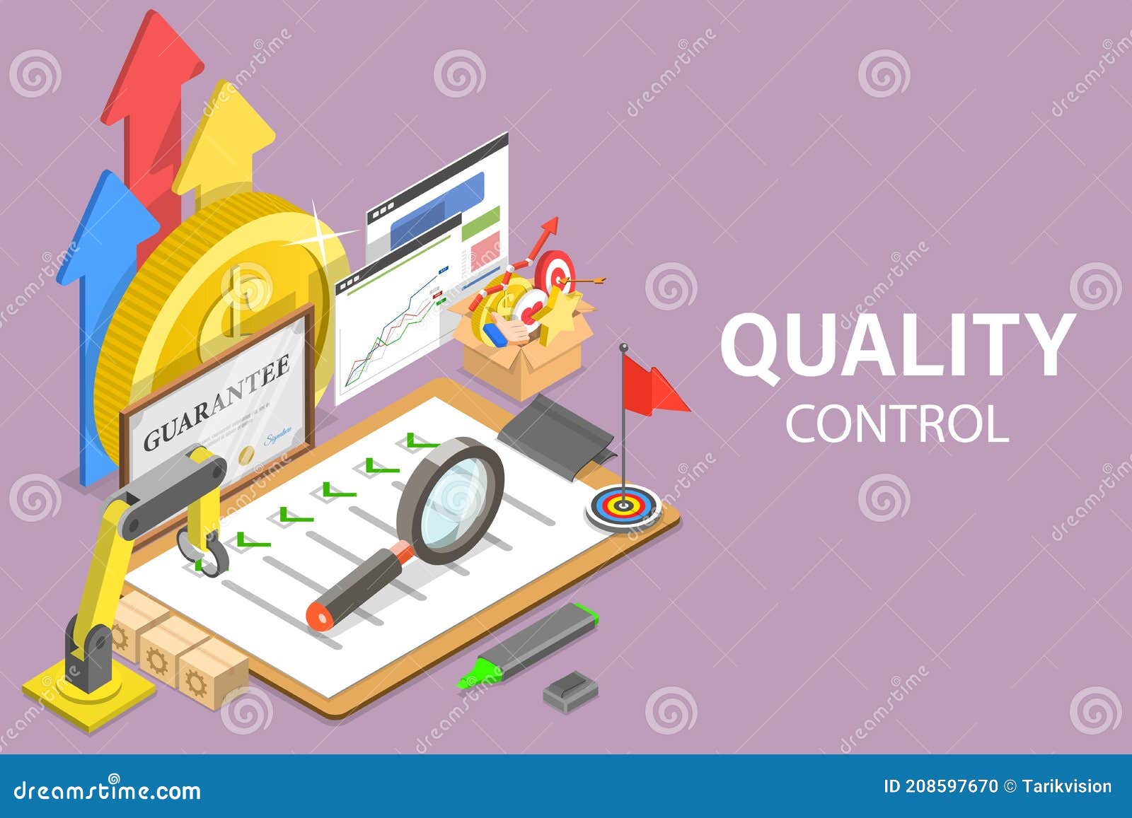3D Isometric Vector Conceptual Illustration of Quality Control. Stock ...