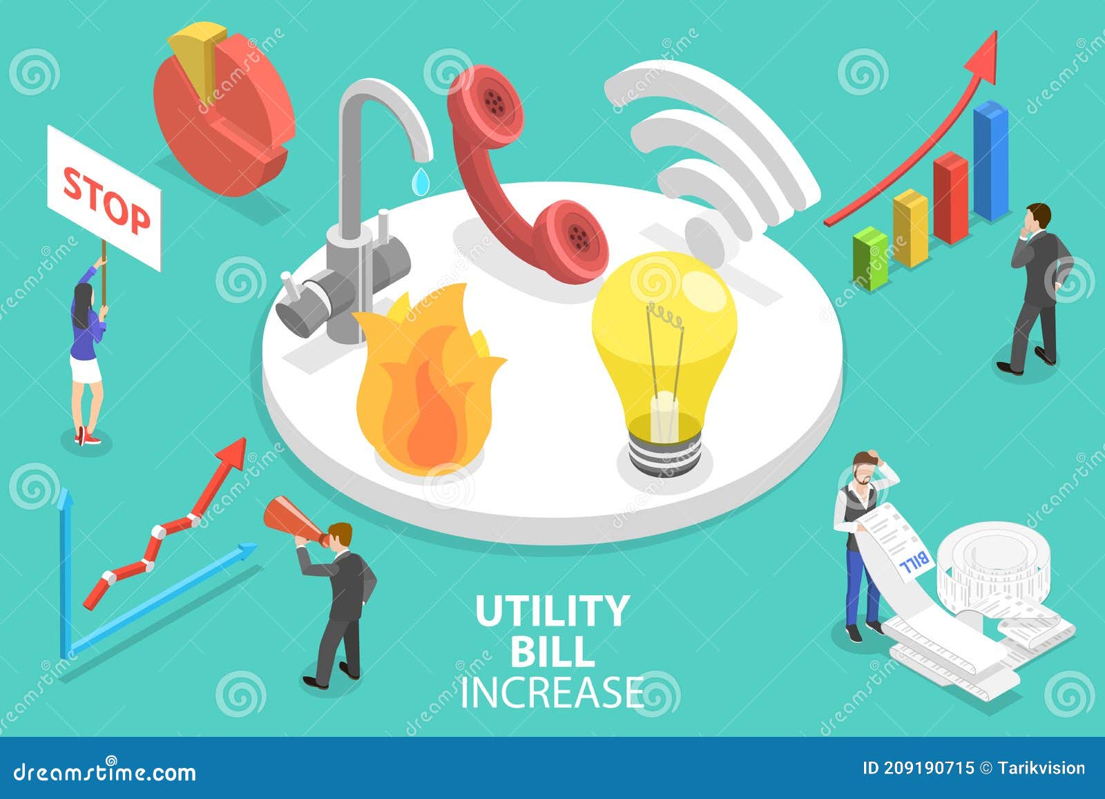 3D Isometric Vector Conceptual Illustration of Utility Bill Increase ...
